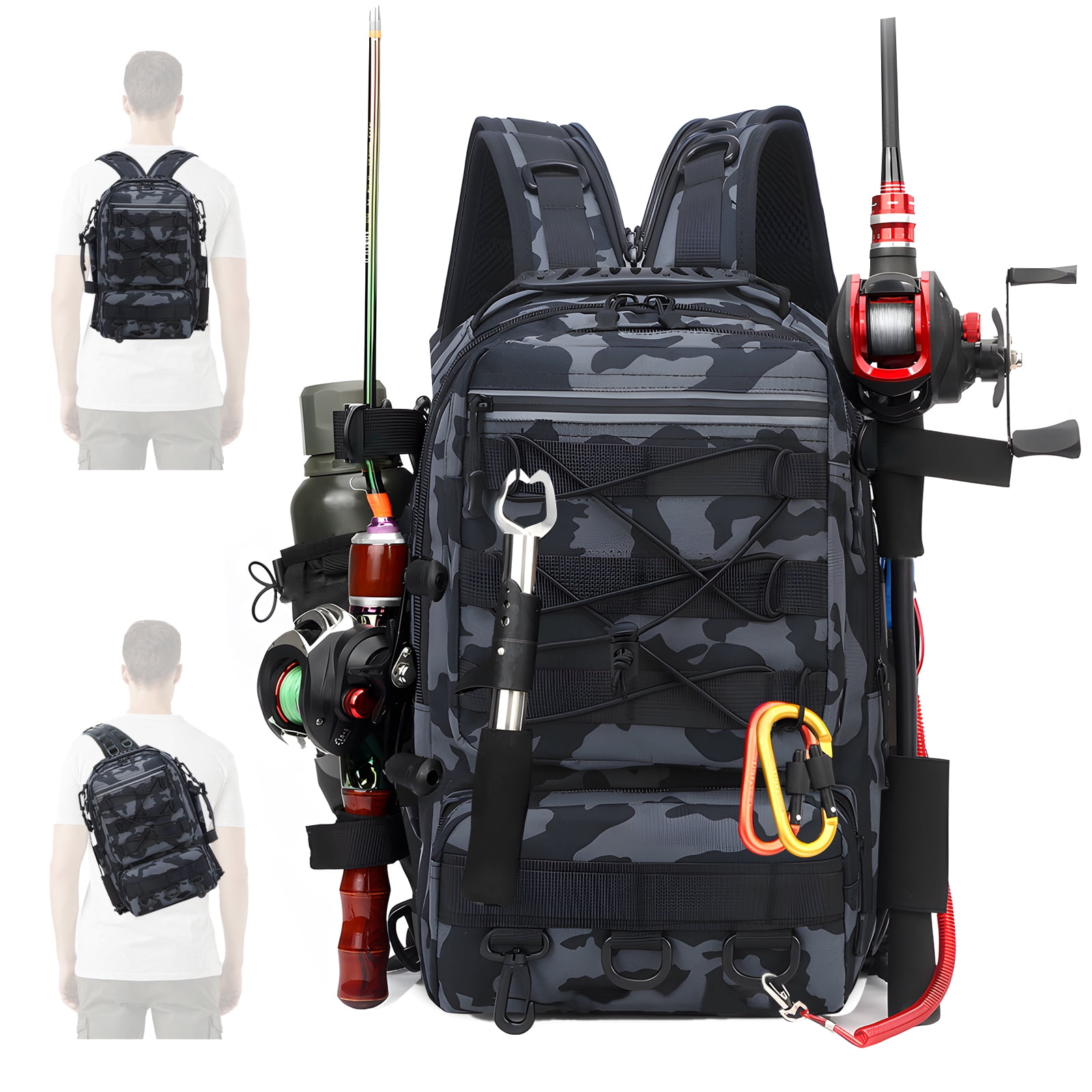 YTAKY 45L Fishing Bag, Fishing Backpack with Rod Holder, Waterproof ...