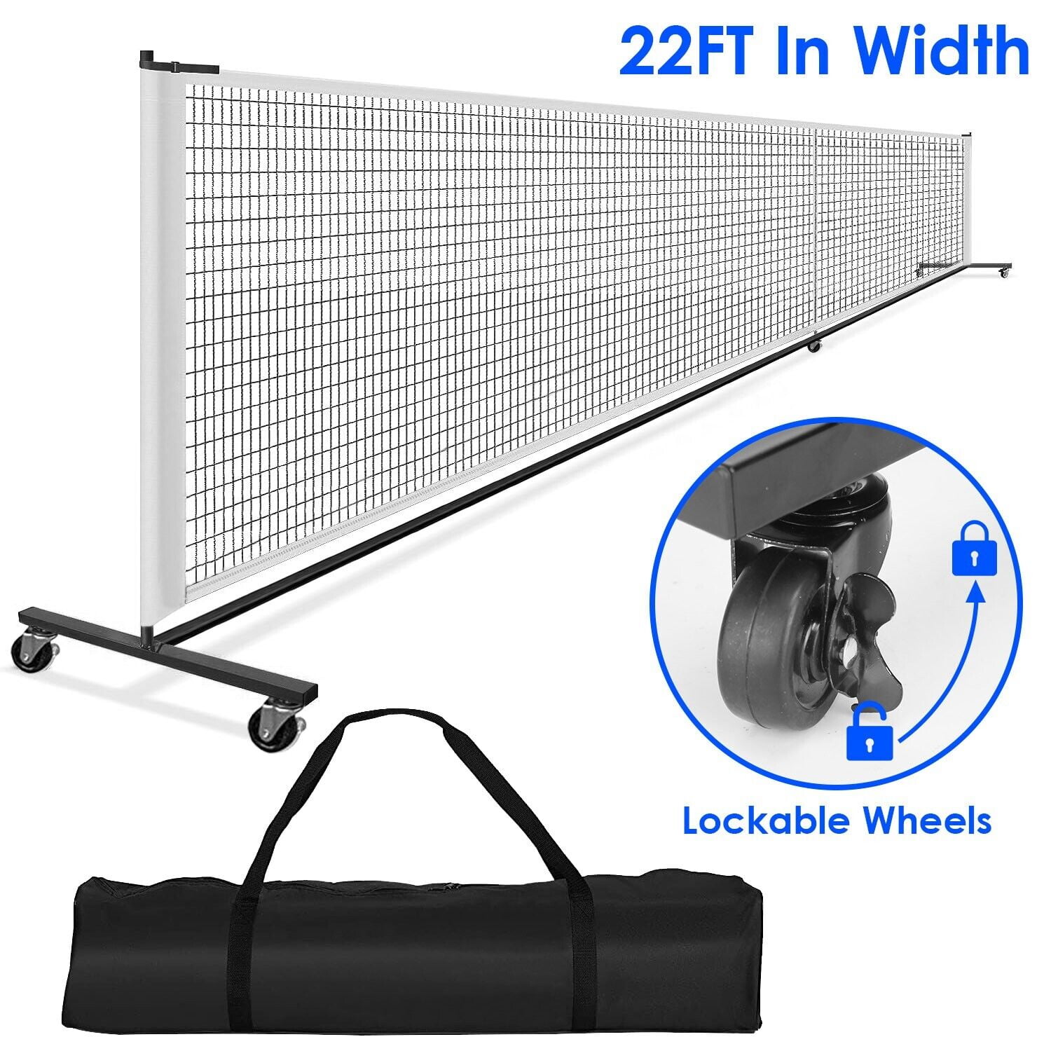 YTBW 22Ft Portable Pickle Ball Net Outdoor Regulation Size With Wheels ...