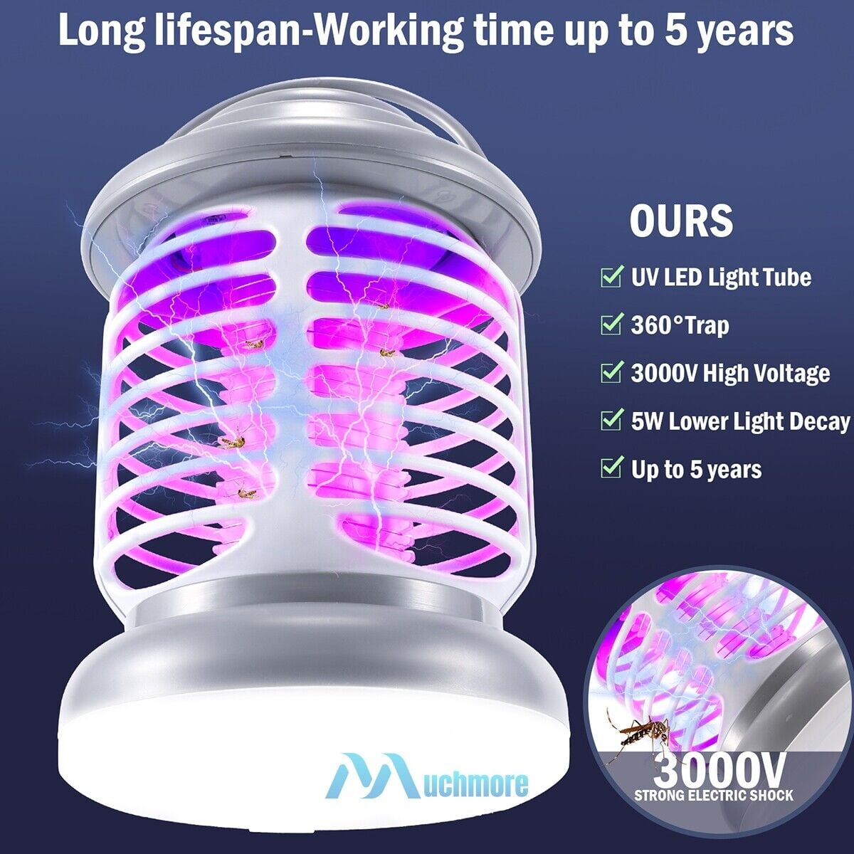 YTBW 3000V High-Voltage Electronic Uv Bug Zapper Mosquito Fly Killer ...
