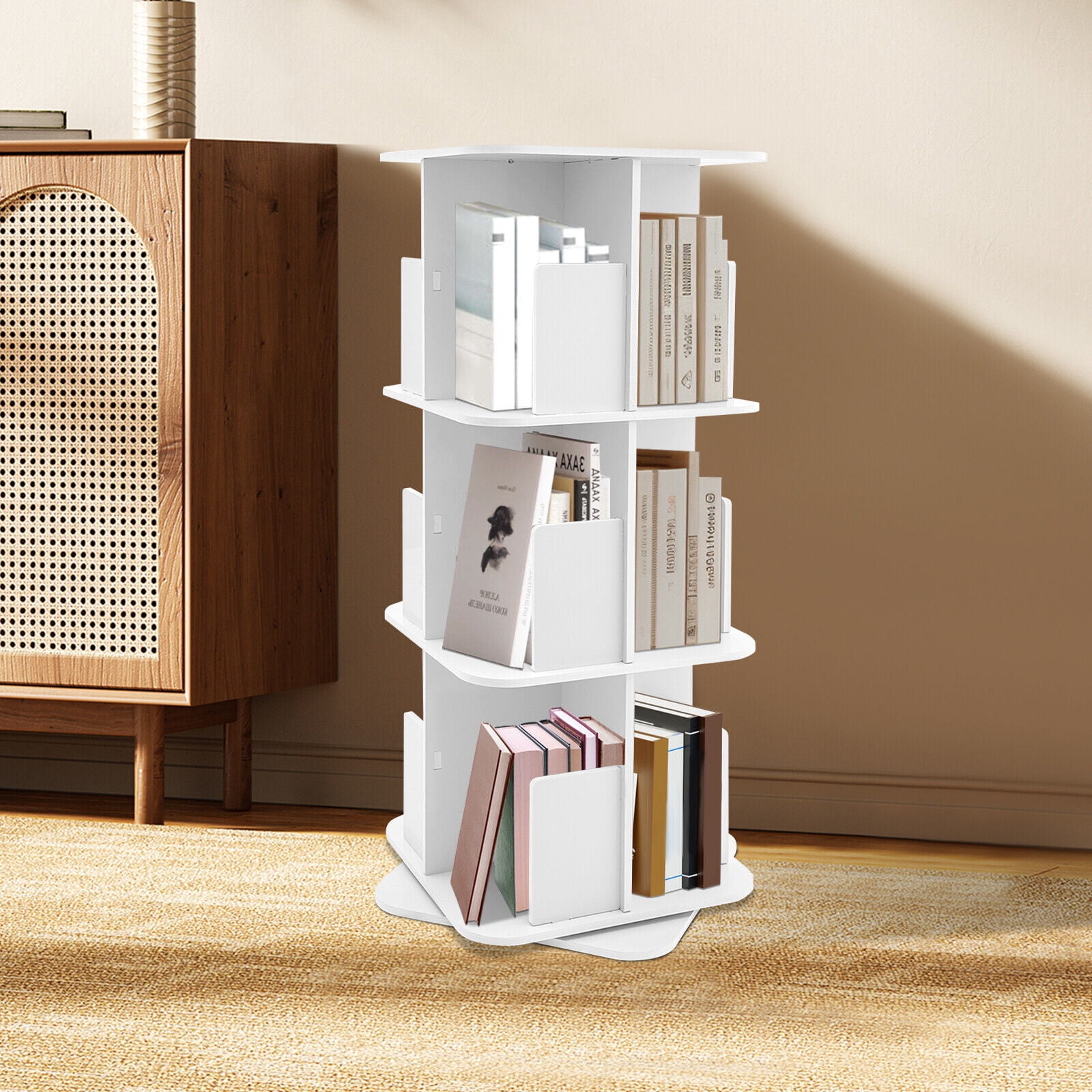 YTBW 360° Rotating Bookshelf, 3 Tier Standing Bookcase, Small Corner ...