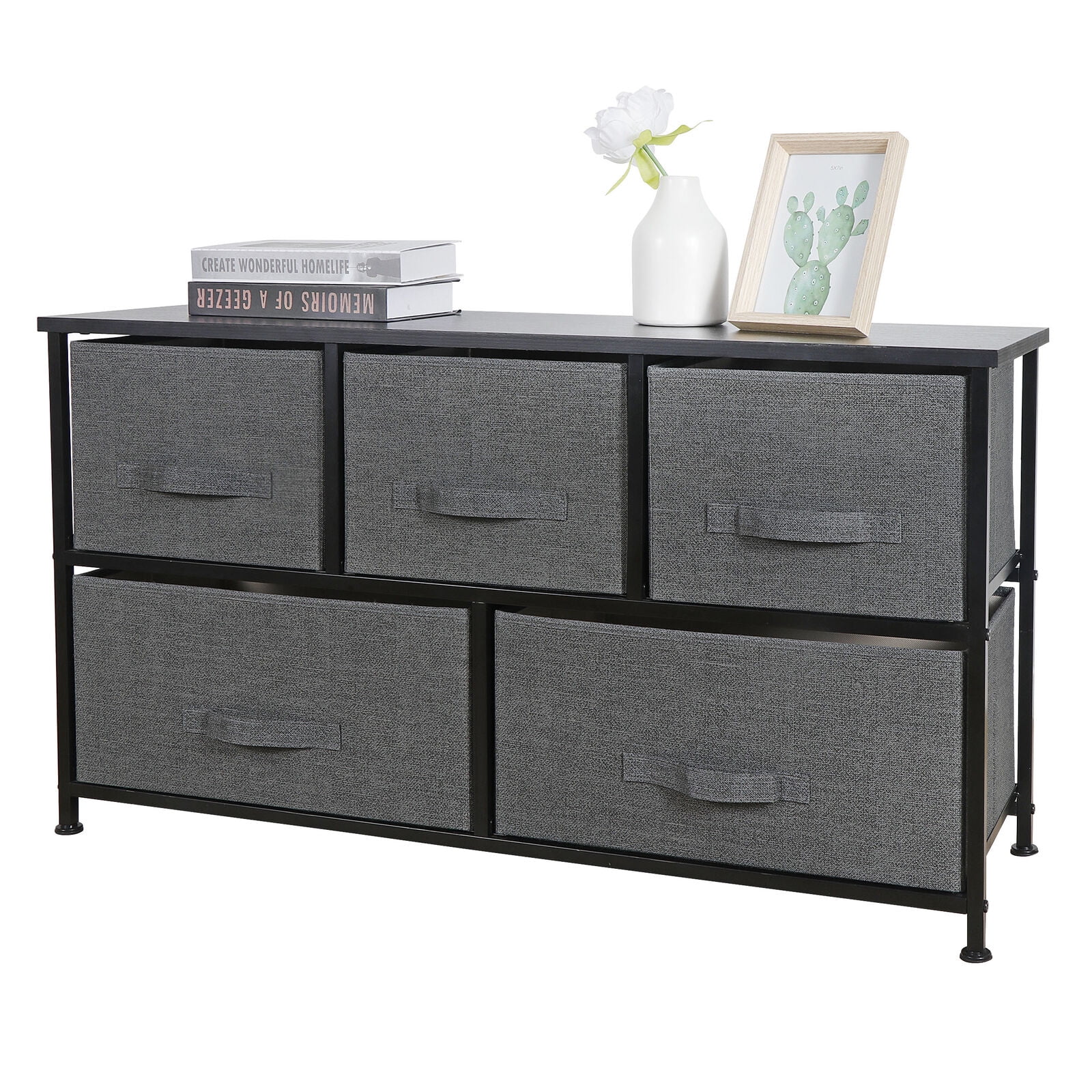 YTBW Home Dresser Storage Tower Sturdy Steel Frame Mdf Wood Top 5 ...