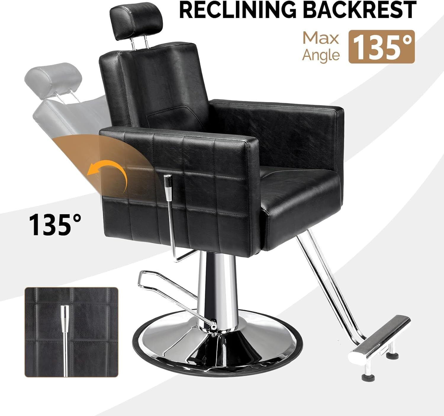 YTBW Reclining Barber Chair Hair Salon Chair With Heavy Duty Hydraulic ...