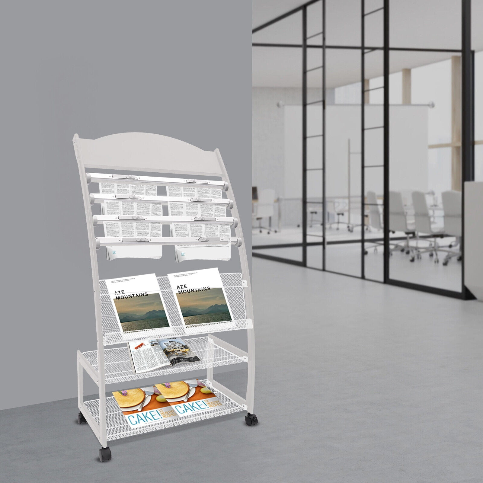 YTBW Round Head Aluminum Magazine Display Stand Magazine Rack Brochure ...