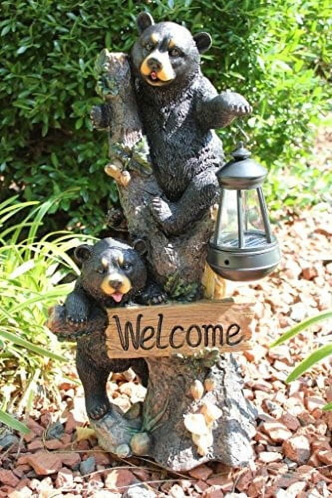 YTC SUMMIT Black Bear Cubs Statue, Solar LED Lantern Light Welcome Sign ...