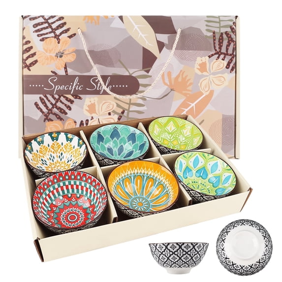 6Pcs Ceramic Bowl Set, 10 Oz Bohemian Soup Bowl Gift Set - Dessert ...
