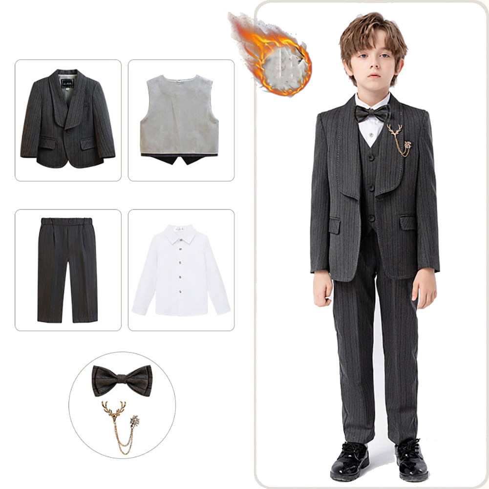 YTDSCS 1-14T Boys Striped Formal Suits Toddler 6 Piece Outfit Slim Fit ...