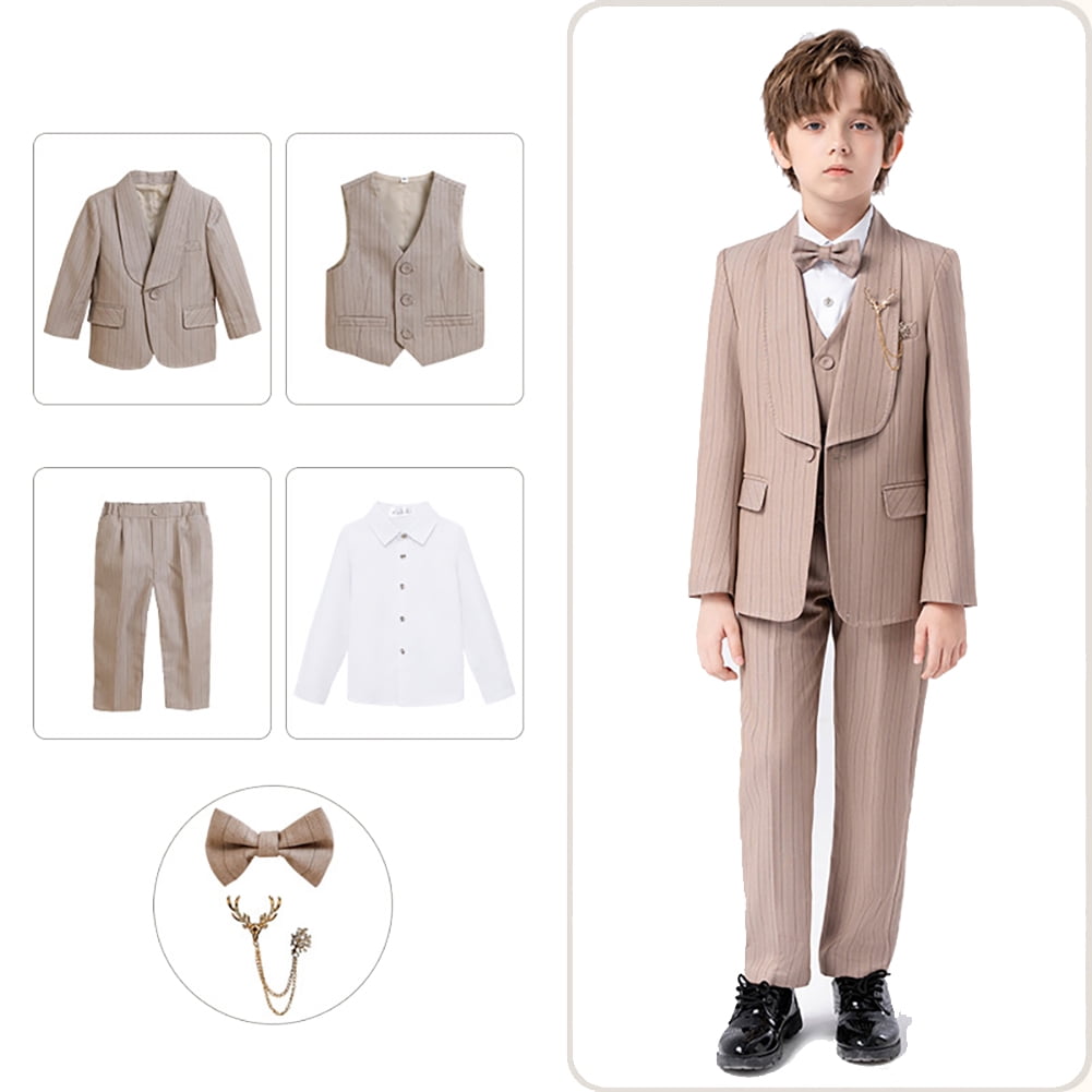 YTDSCS 1-14T Boys Striped Formal Suits Toddler 6 Piece Outfit Slim Fit ...