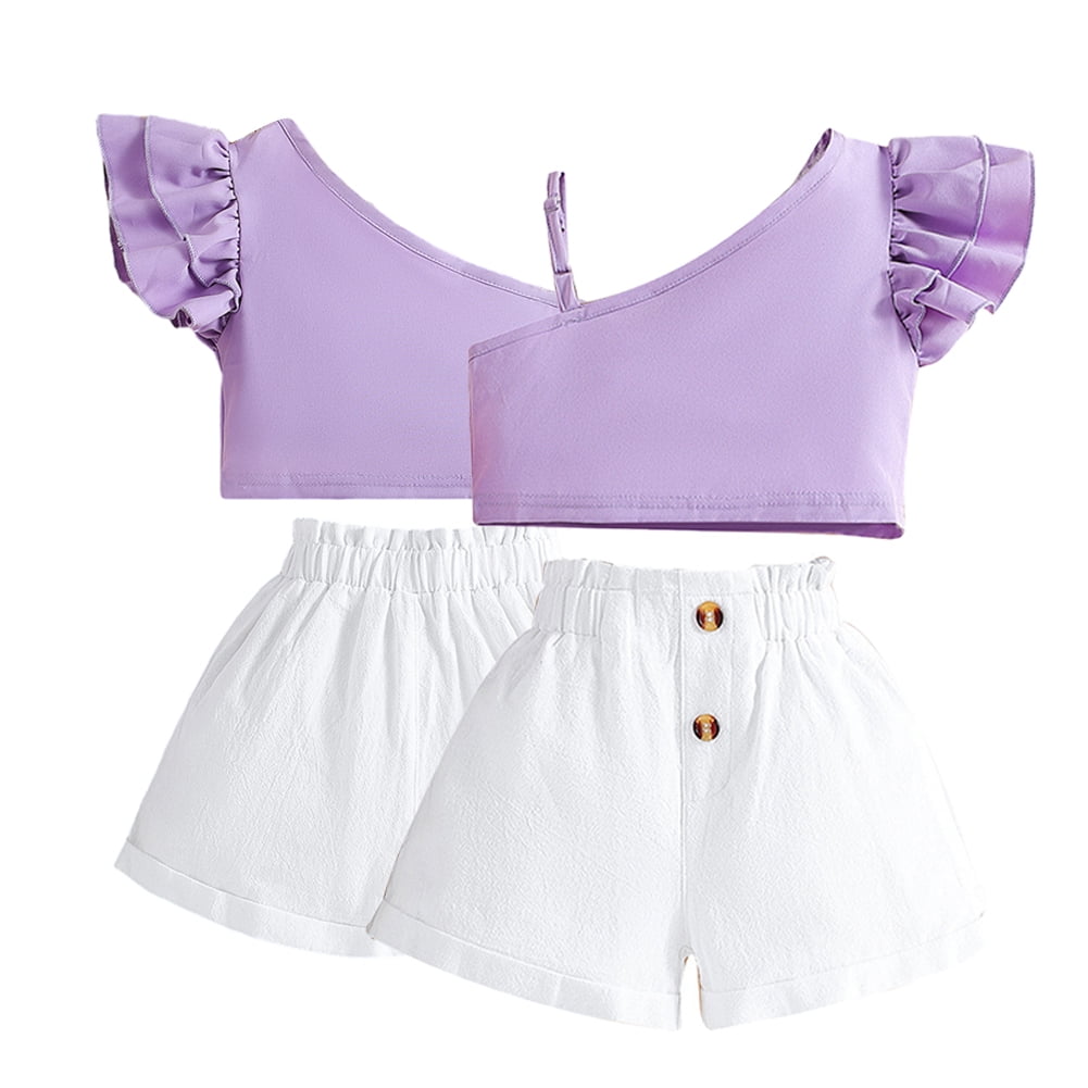 YTDSCS 12M-6T Girls Summer 2 Piece Outfits for Baby Kids One Shoulder ...