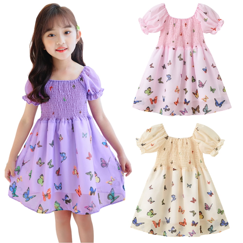 YTDSCS Baby Girls Printed Dress Bubble Sleeve Twirly Summer Sundress ...