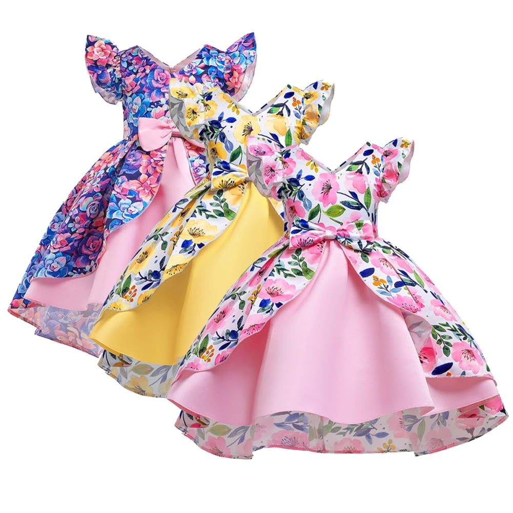 YTDSCS Baby Kids Girls Flower Printed Princess Dress Elegant Tutu Bow ...