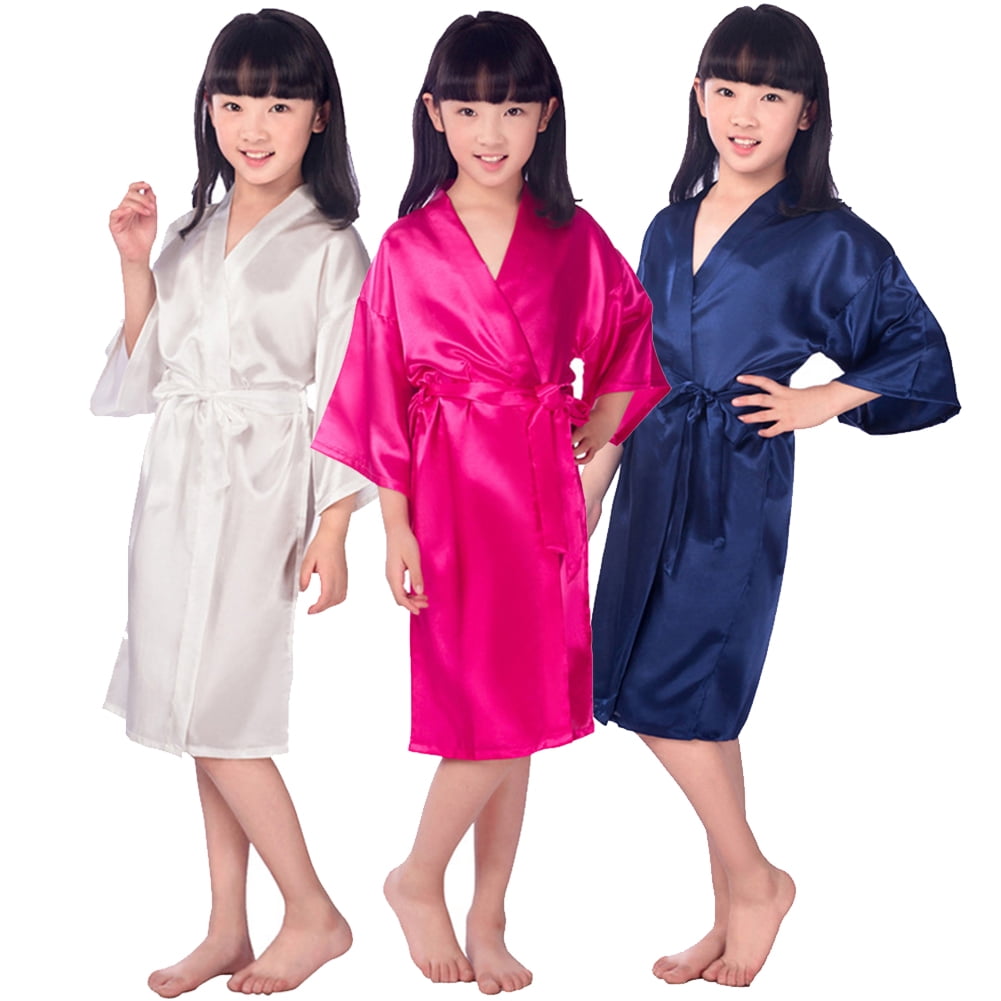 YTDSCS Kids Toddle Girls Satin Silky Bathrobe Soft Robe Summer Solid ...