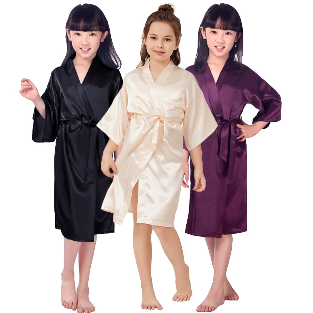 YTDSCS Kids Toddle Girls Satin Silky Bathrobe Soft Robe Summer Solid ...