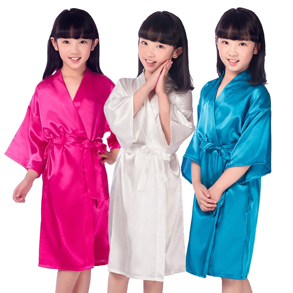 YTDSCS Kids Toddle Girls Satin Silky Bathrobe Soft Robe Summer Solid ...