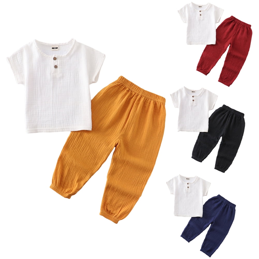 YTDSCS Linen Boys Girls Outfits Baby Summer Short Sleeve Cotton Linen ...
