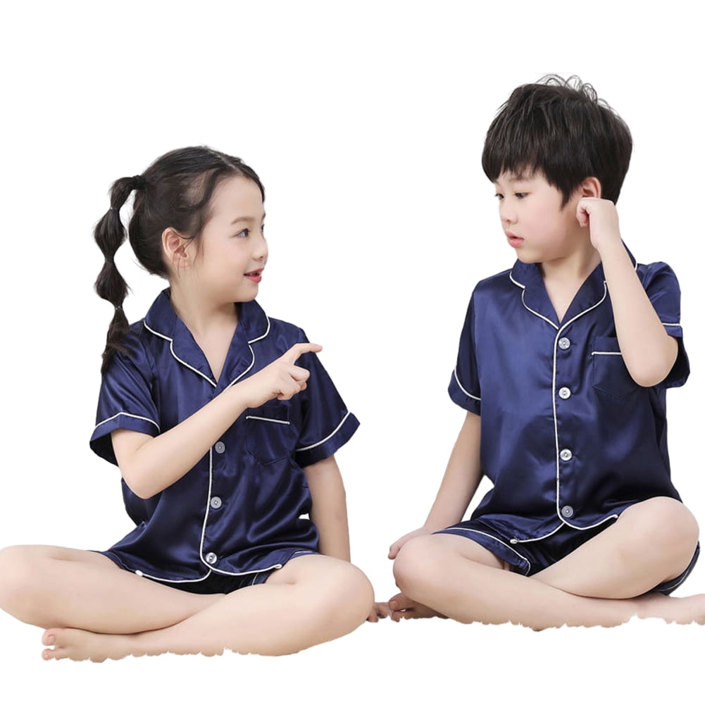 YTDSCS Little Boys Girls Short Satin Pajamas Set for Toddler Kids ...
