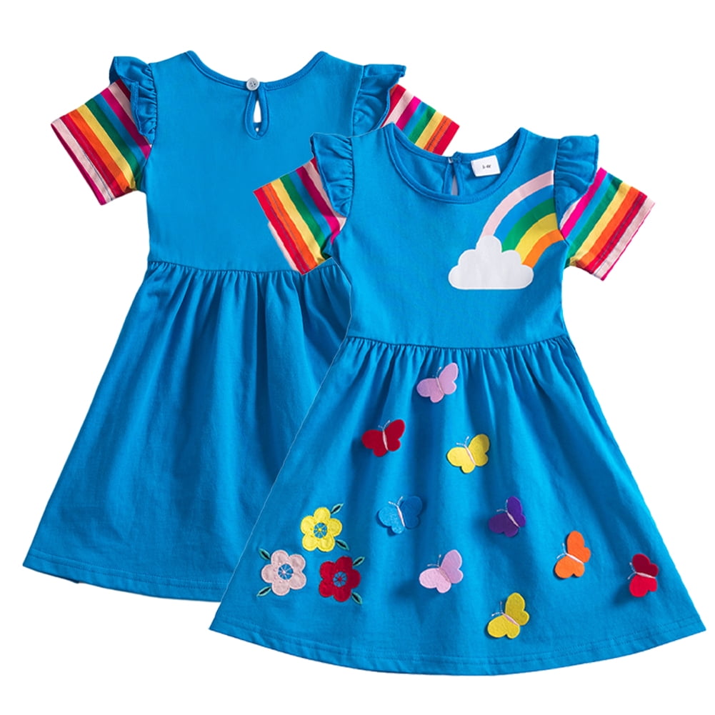 YTDSCS Little Girls Short Sleeve Dress for Toddler Kids Summer ...