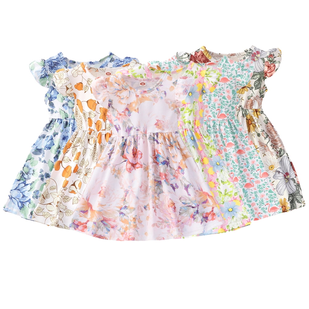 YTDSCS Little Girls Short-Sleeved Dress Toddler Summer Printed Princess ...