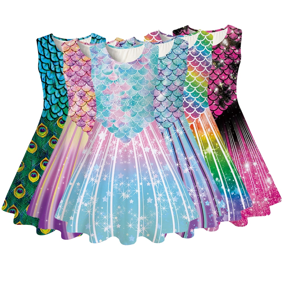 YTDSCS Little Girls Sleeveless Dress for Kids Fish Scale A-Line ...