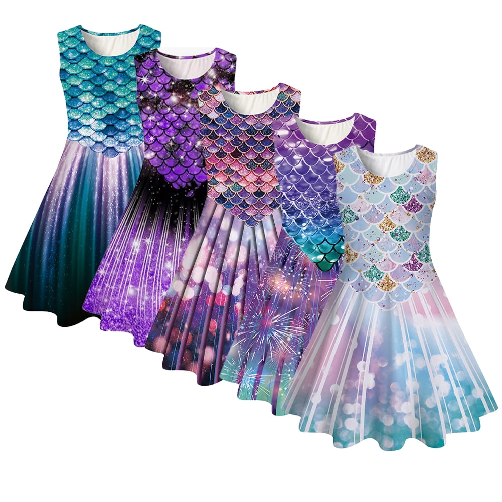 YTDSCS Little Girls Sleeveless Dress for Kids Fish Scale A-Line ...