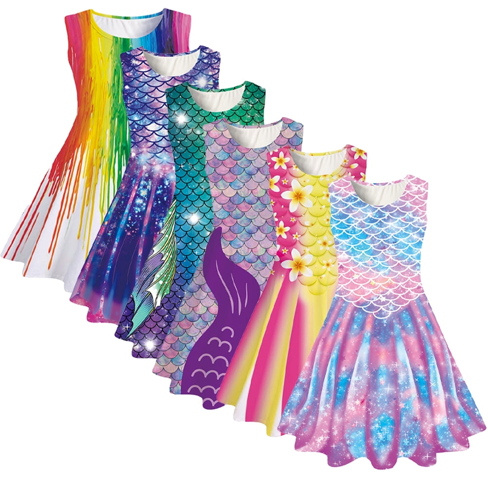 YTDSCS Little Girls Sleeveless Dress for Kids Fish Scale A-Line ...