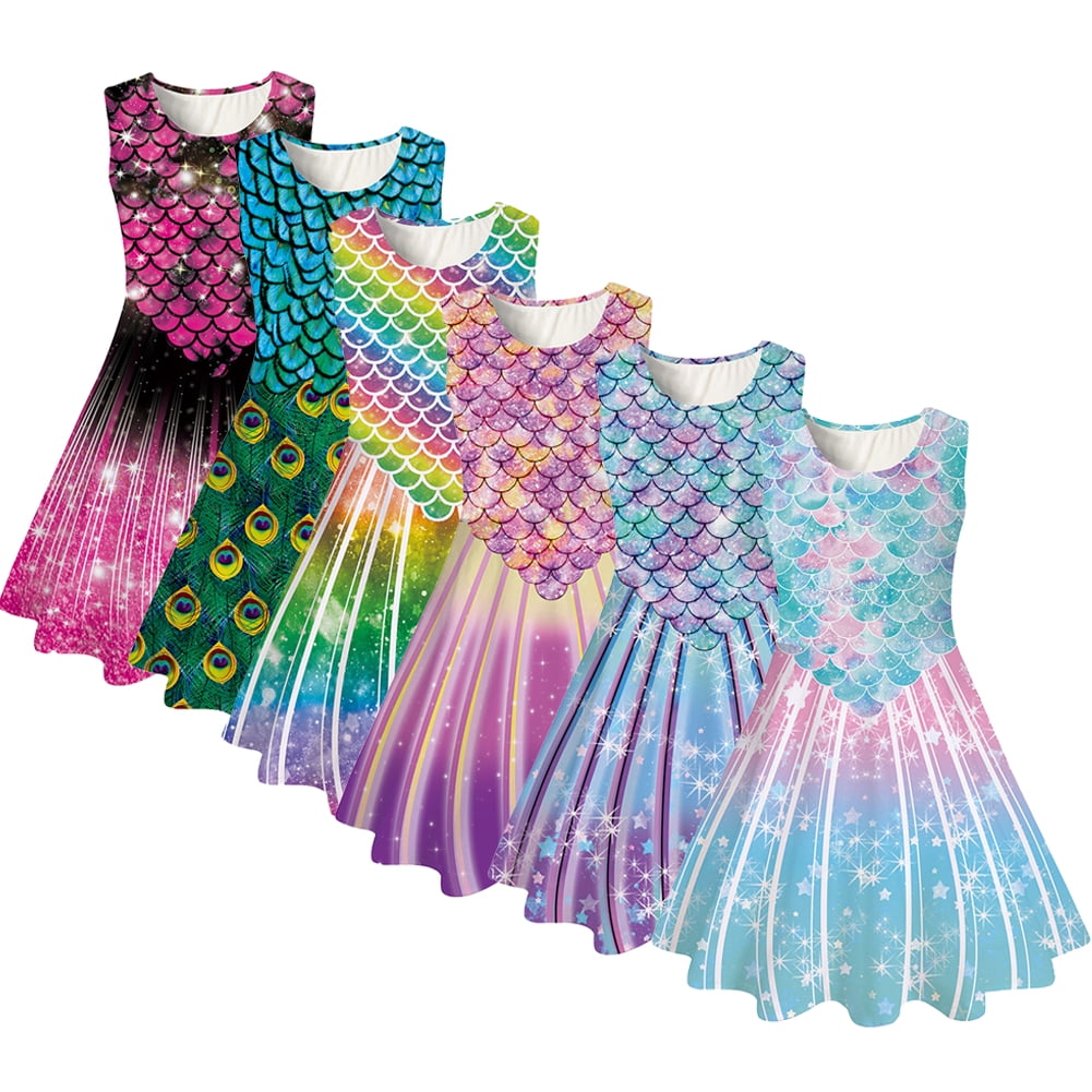 YTDSCS Little Girls Sleeveless Dress for Kids Fish Scale A-Line ...