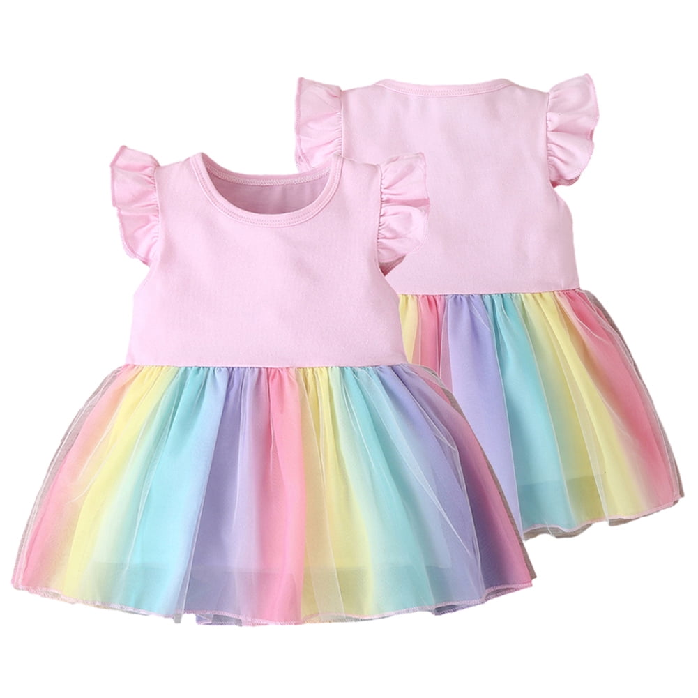 YTDSCS Newborn Baby Girls Dress Casual Flutter Sleeve Swing Sundress 3 ...