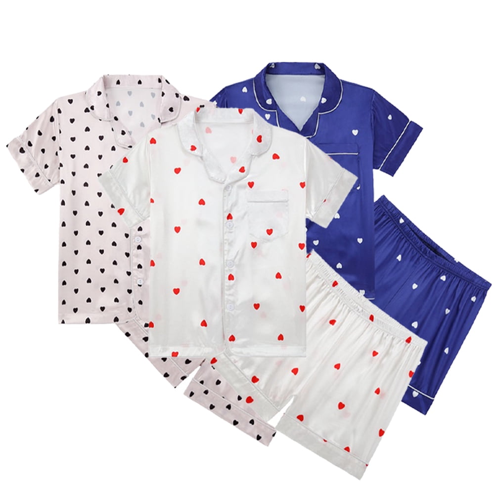 YTDSCS Toddler Kids Boys Girls Silk Stain Pajamas 2PCS Outfit Summer ...