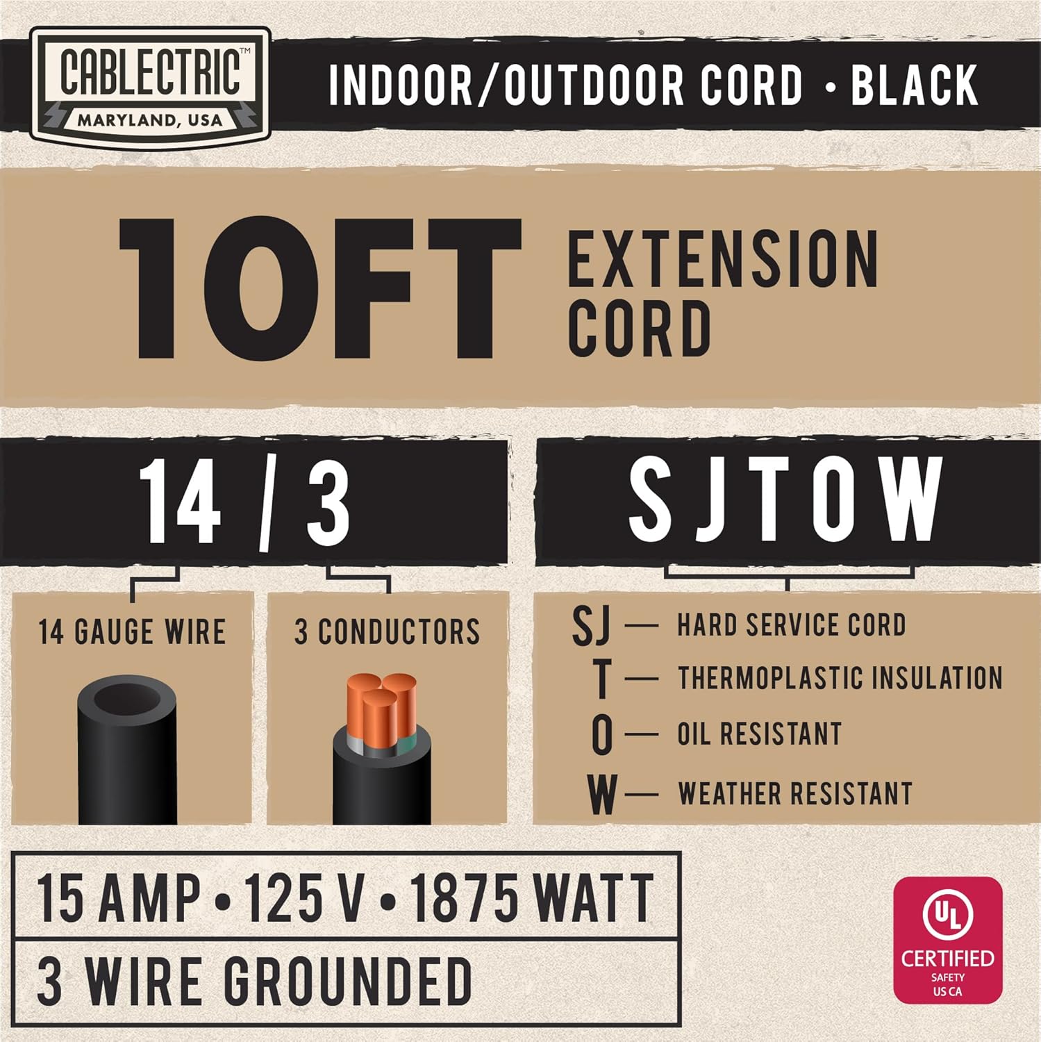 YTGRF-10 Ft Outdoor Extension Cord for Farms & Ranches - 15 Amp 14/3 ...