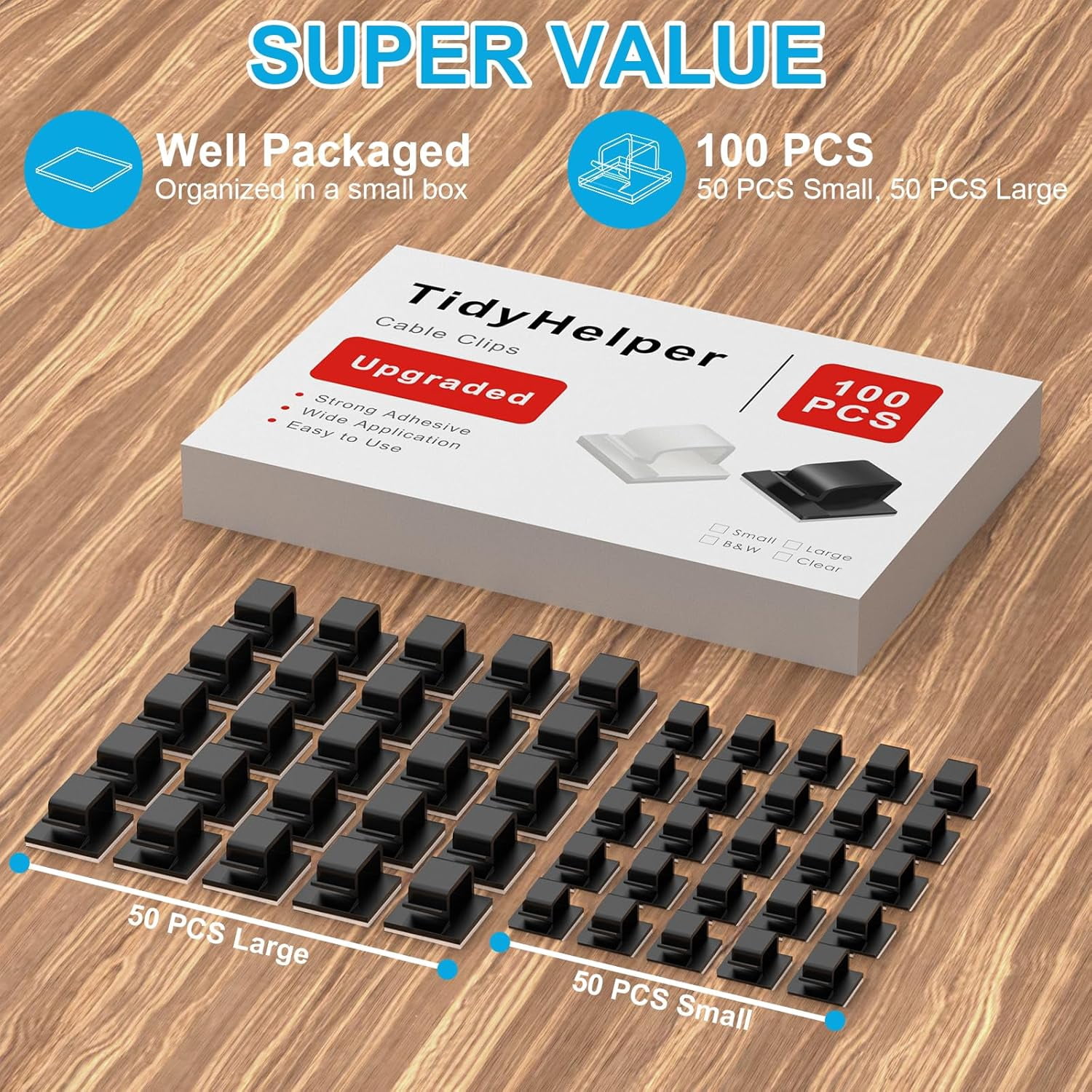 YTGRF-100 PCS Adhesive Cable Clips Black (Small & Large), Upgraded Wire ...