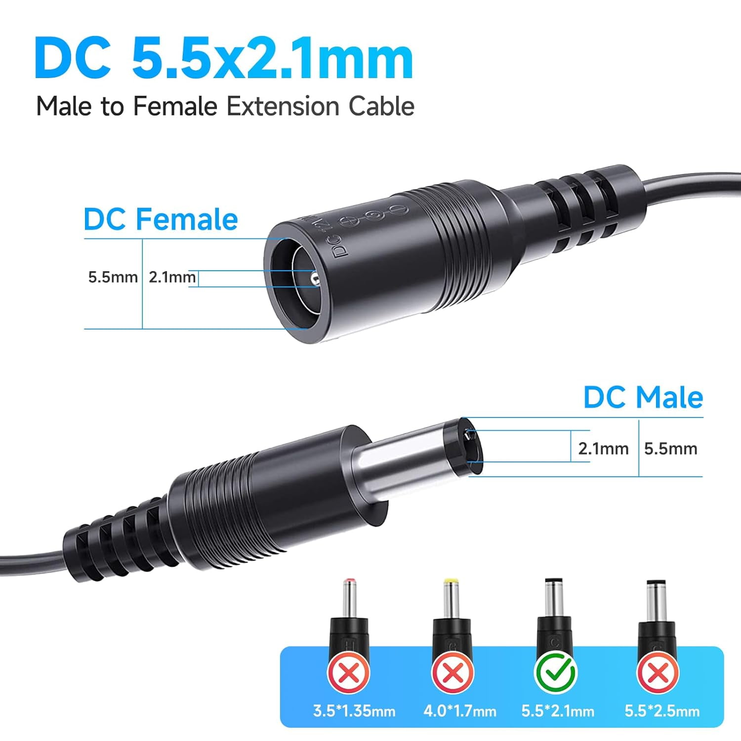 YTGRF-10ft 3M DC Power Extension Cable, DC 12V Power Adapter Extension ...