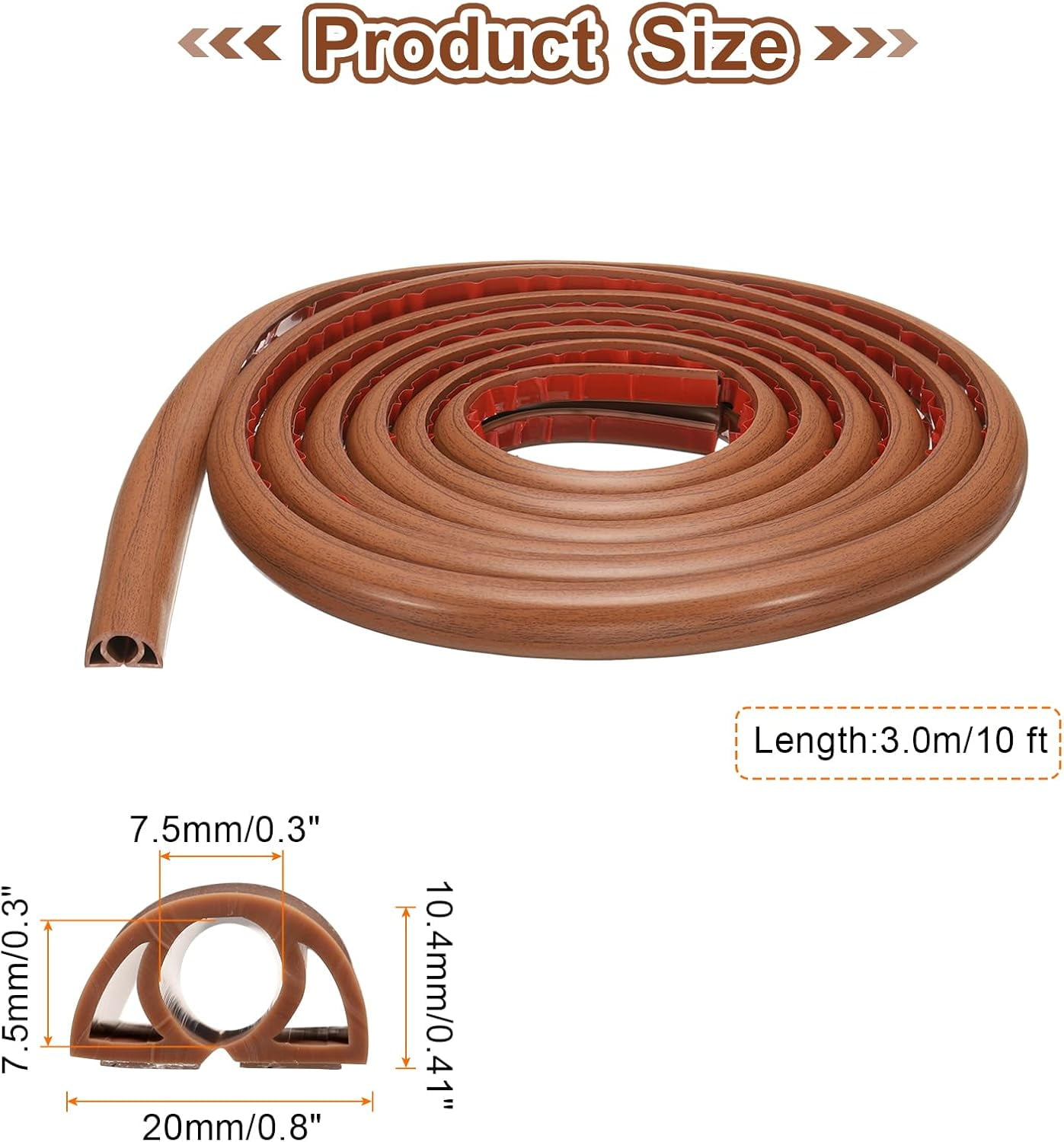 YTGRF-10ft Cord Cover Floor W0.3 x H0.3 Inner Channel PVC Hide Extension Cable Floor Wire Hider ...