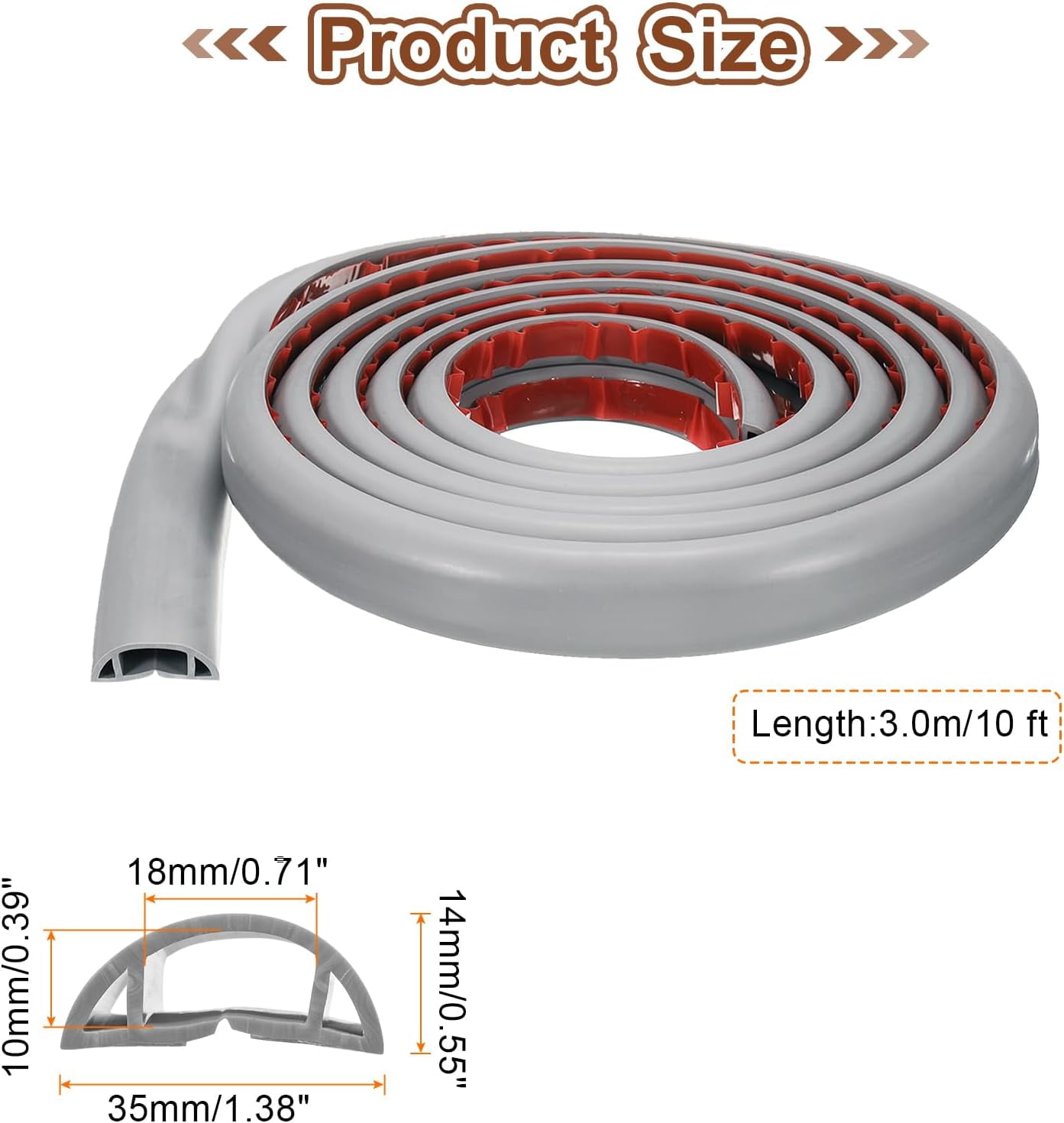 YTGRF-10ft Cord Cover Floor W0.71 x H0.39 Inner Channel PVC Hide Extension Cable Floor Wire ...