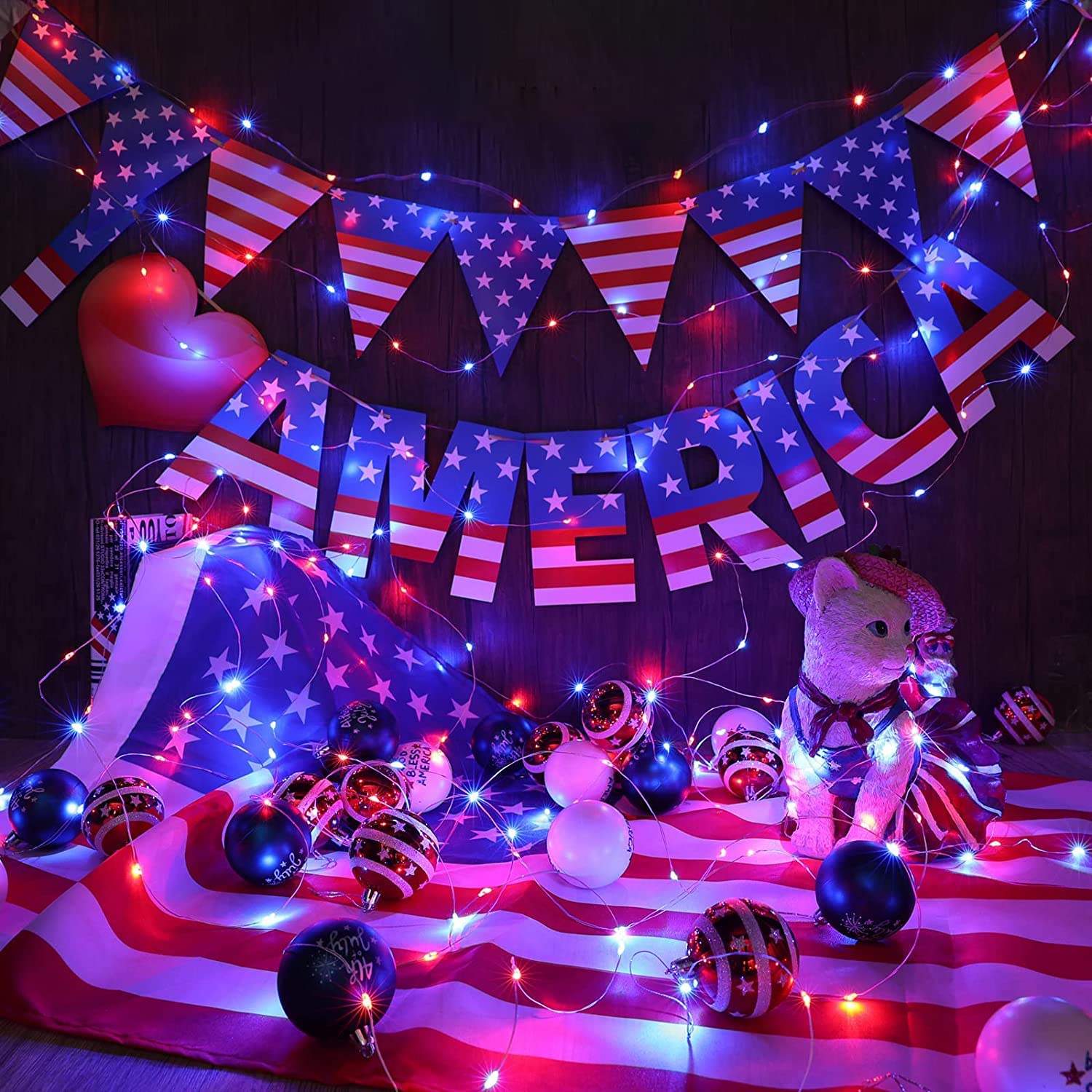 YTGRF-12 Pack 4th of July Lights 7 Feet 20 Led Waterproof Red White and ...