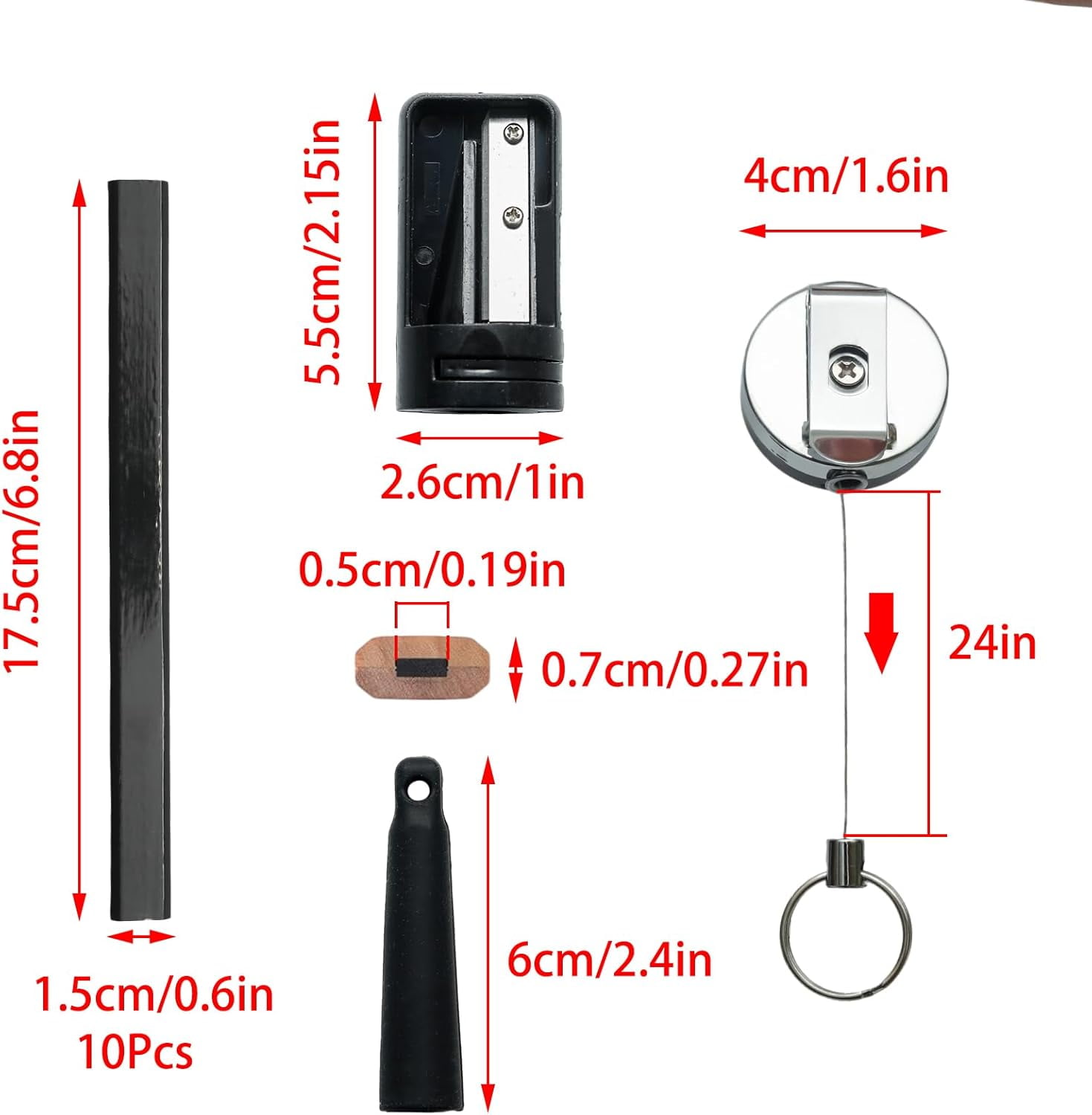 YTGRF-12 Pcs Black 7 Inches Carpenter Pencils set with Pencil Sharpener ...