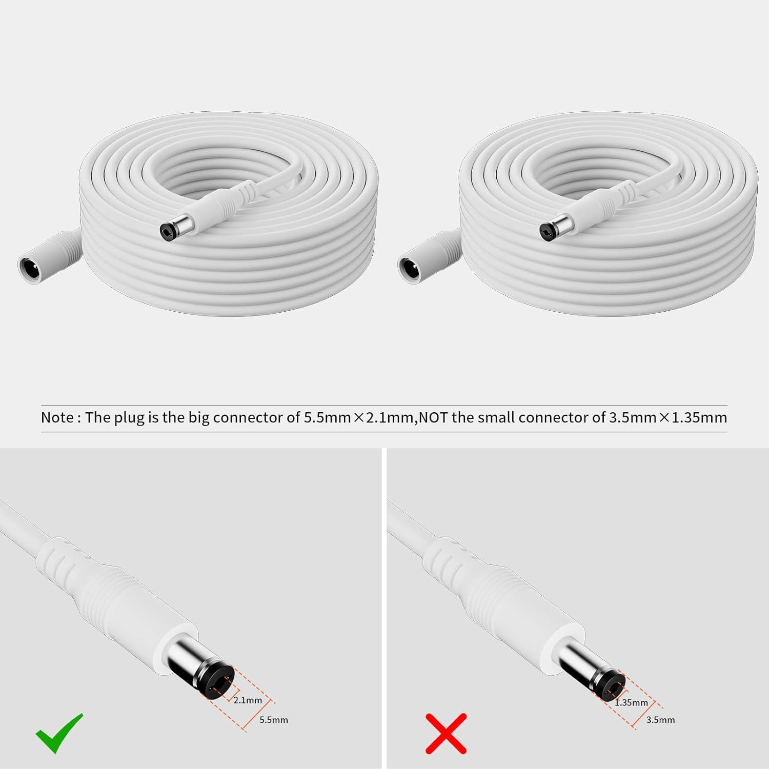 YTGRF-13ft 2-Pack DC Extension Cord 5.5mm x 2.1mm, 20AWG Universal DC ...