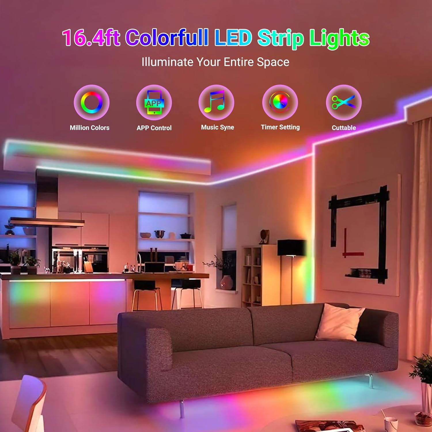 YTGRF-16.4FT WS2812B 5V LED Strip Lights 150 Individual Addressable RGB IC 5050SMD LEDs ...