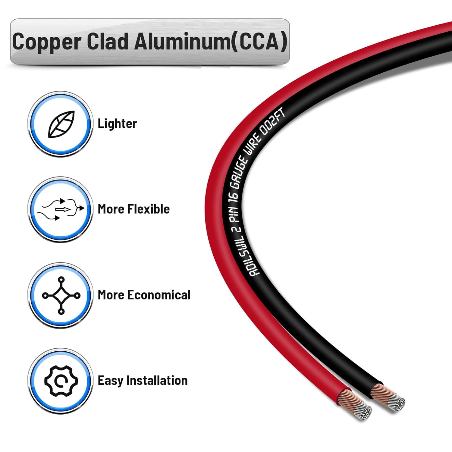 YTGRF-16AWG 50FT Speaker Wire, 2 Conductors Electrical Red Black Cable ...