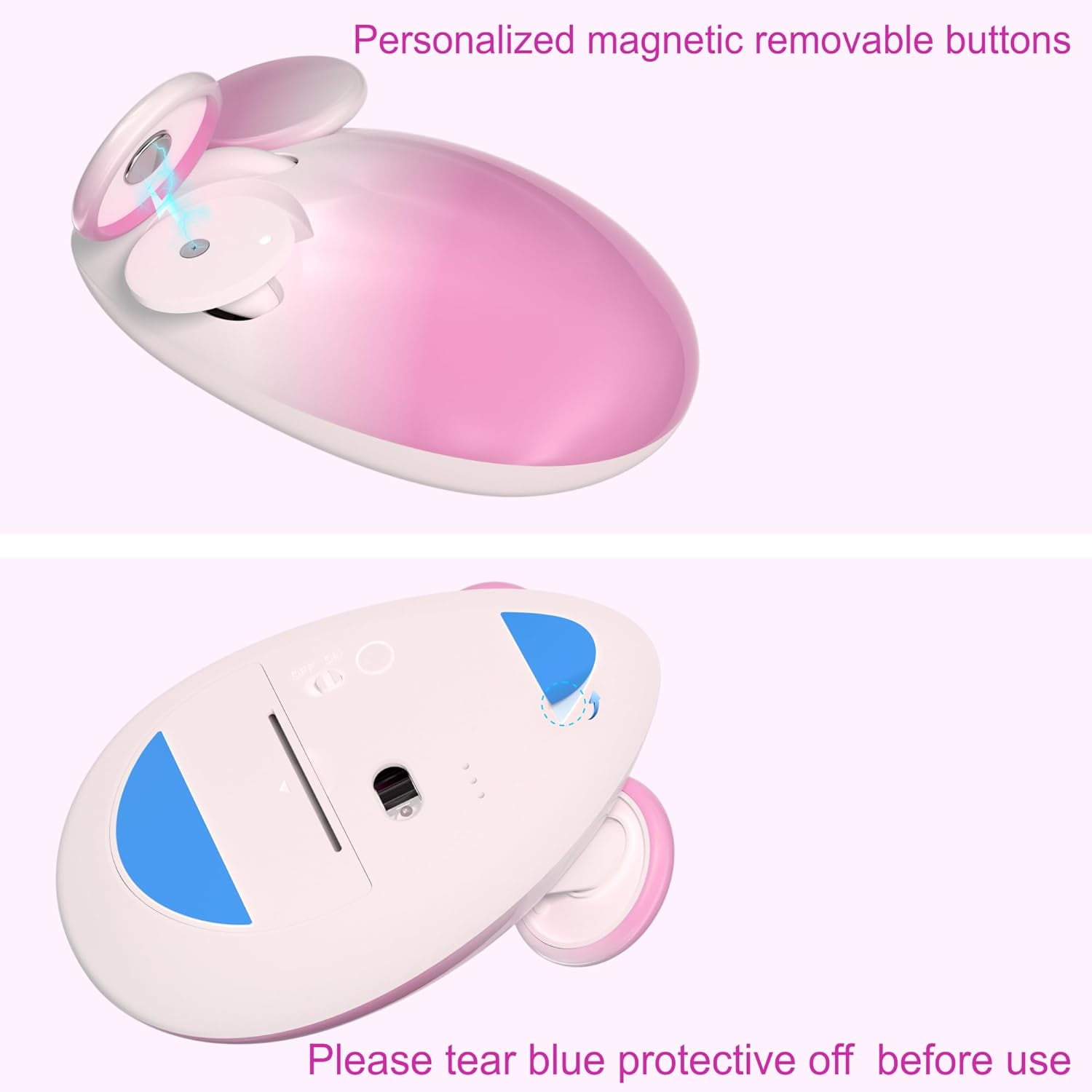 YTGRF-2.4GHz Wireless Bluetooth Mouse Dual Channel, 1600DPI, Cute Big ...