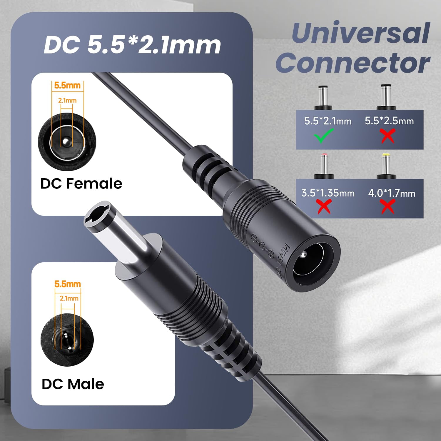 YTGRF-2 Pack 33ft/10M DC Power Extension Cable, Universal DC 12V 2.1mm ...