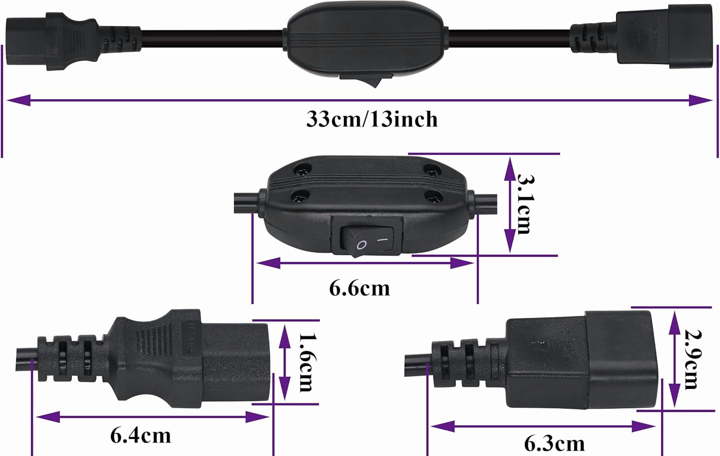 YTGRF-(2 Pack) IEC320 C14 to C13 Power AC Adapter Cable C13 to C14 with ...