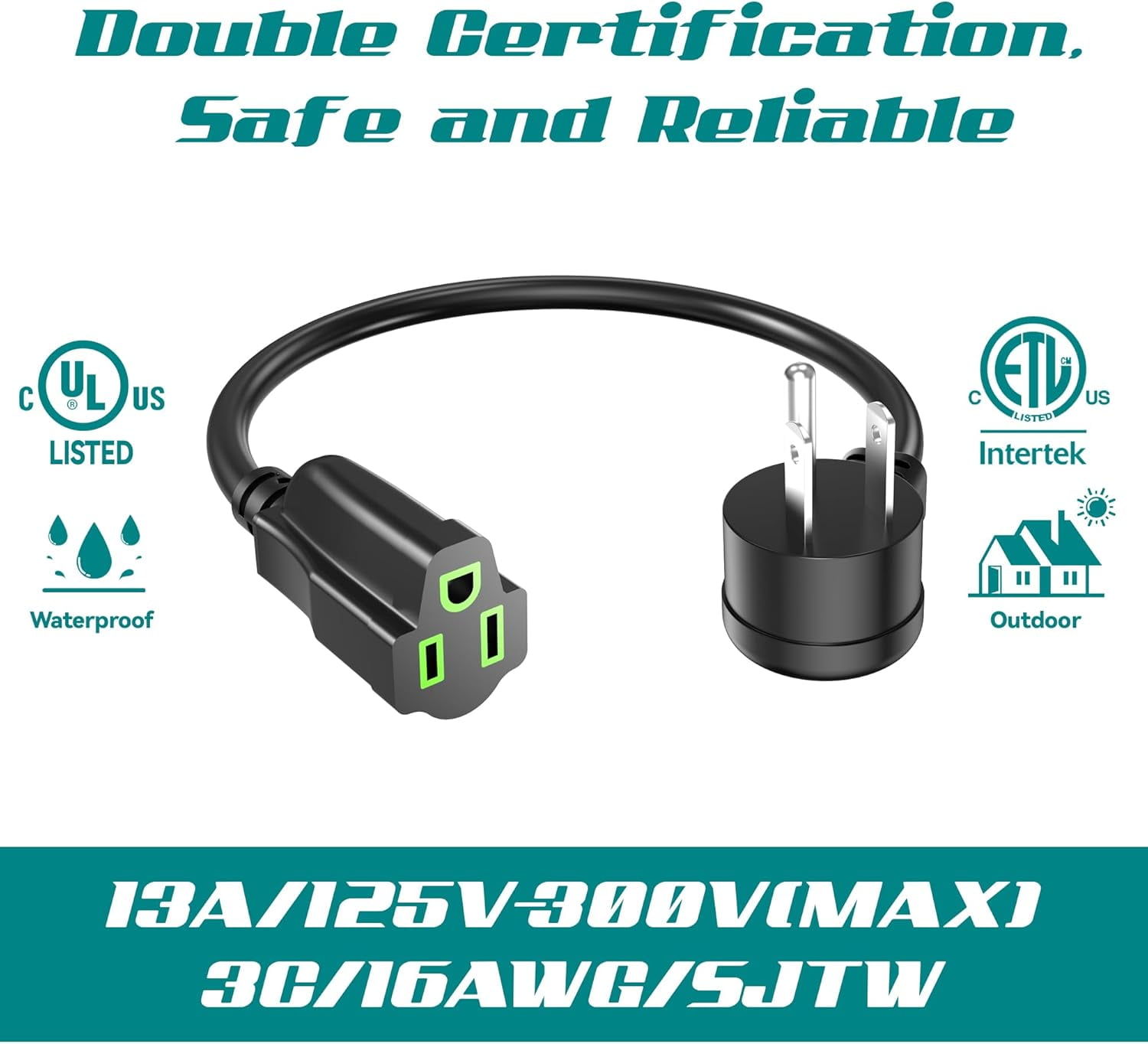 YTGRF-2 Pack Power Extension Cord 2FT/24Inch, 3 Prong Electric ...