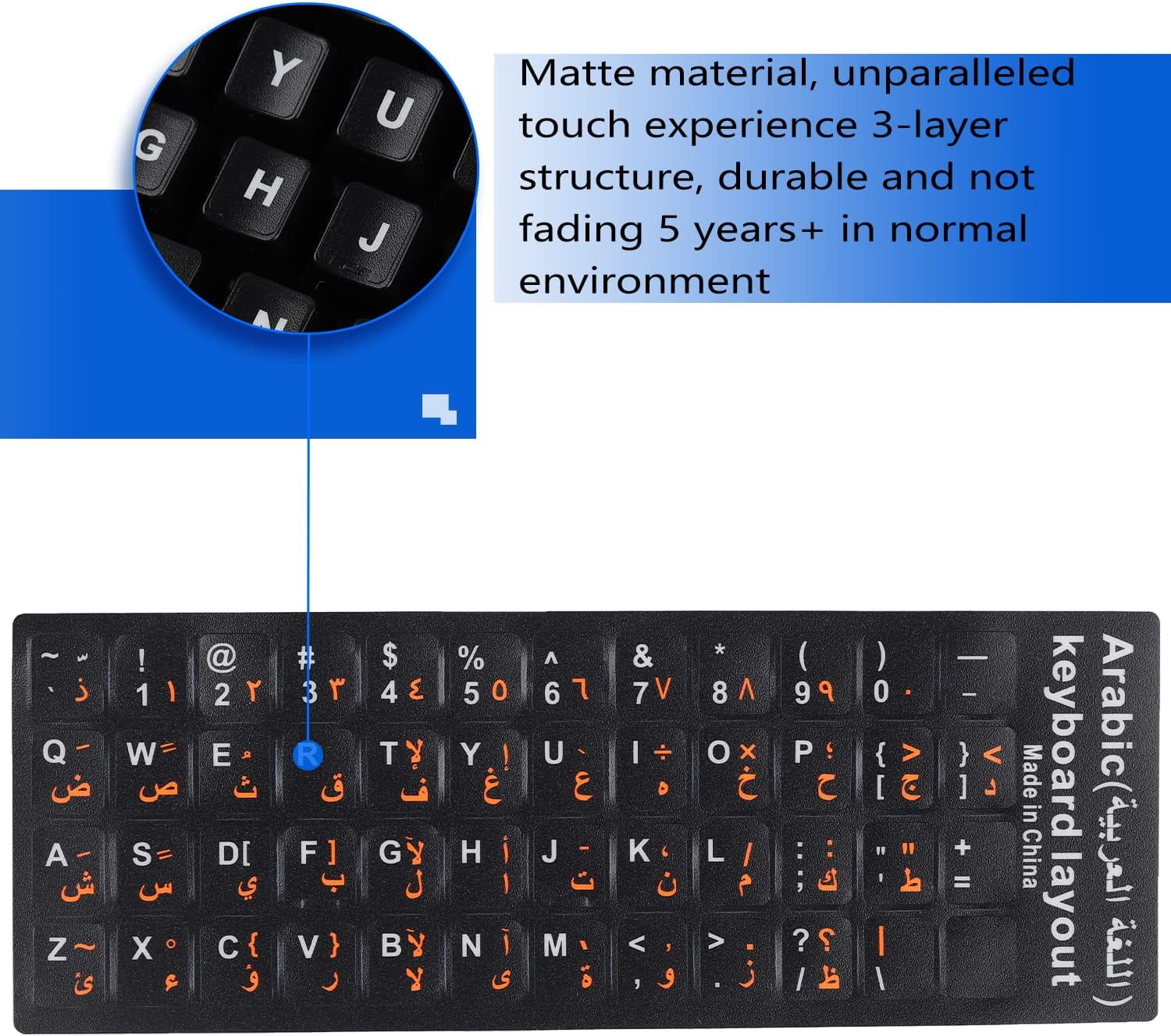 YTGRF-2 Pack Universal Arabic Keyboard Stickers, Black Background with ...