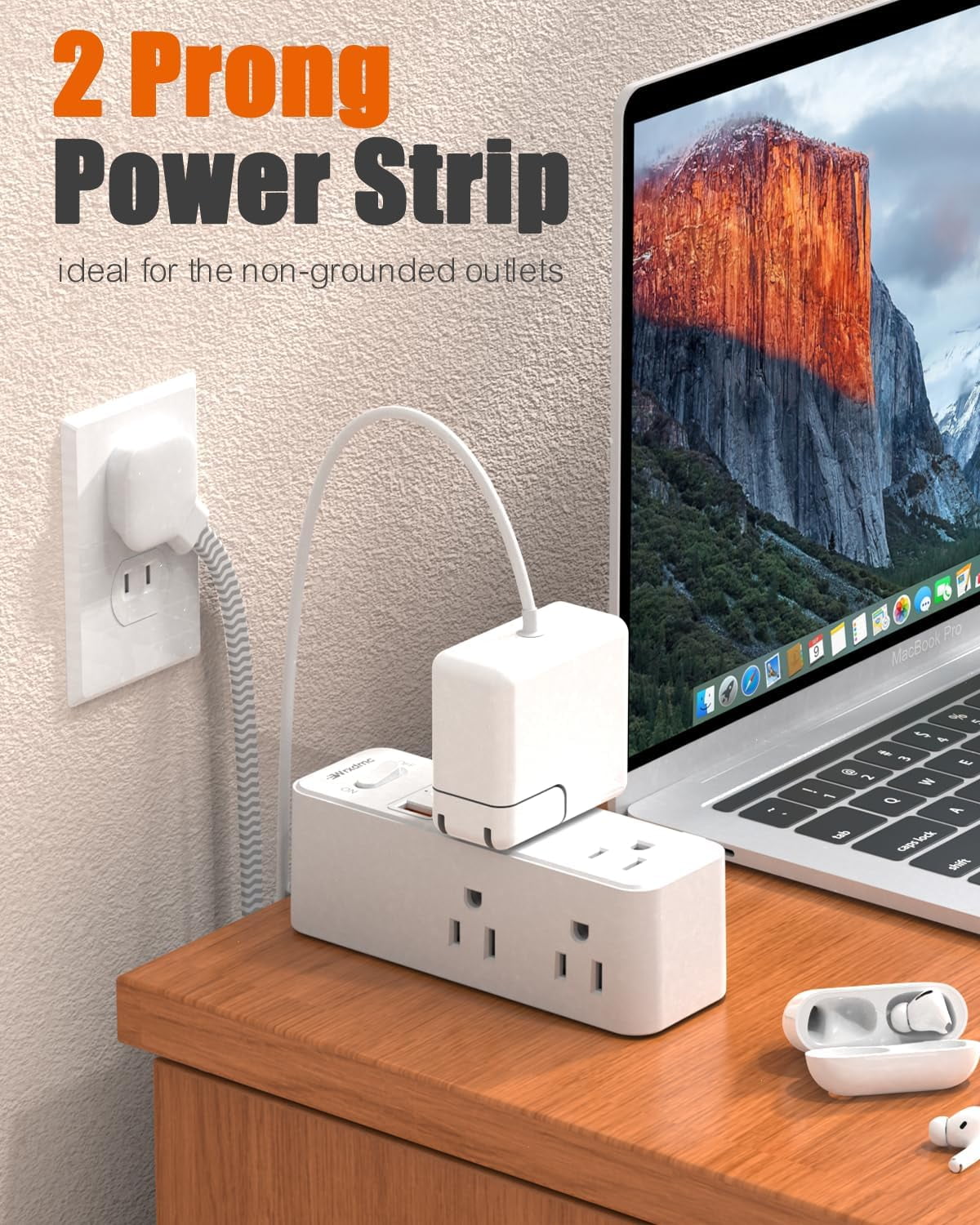 YTGRF-2 Prong Power Strip, WRXDMC 2 Prong to 3 Prong Outlet Adapter ...