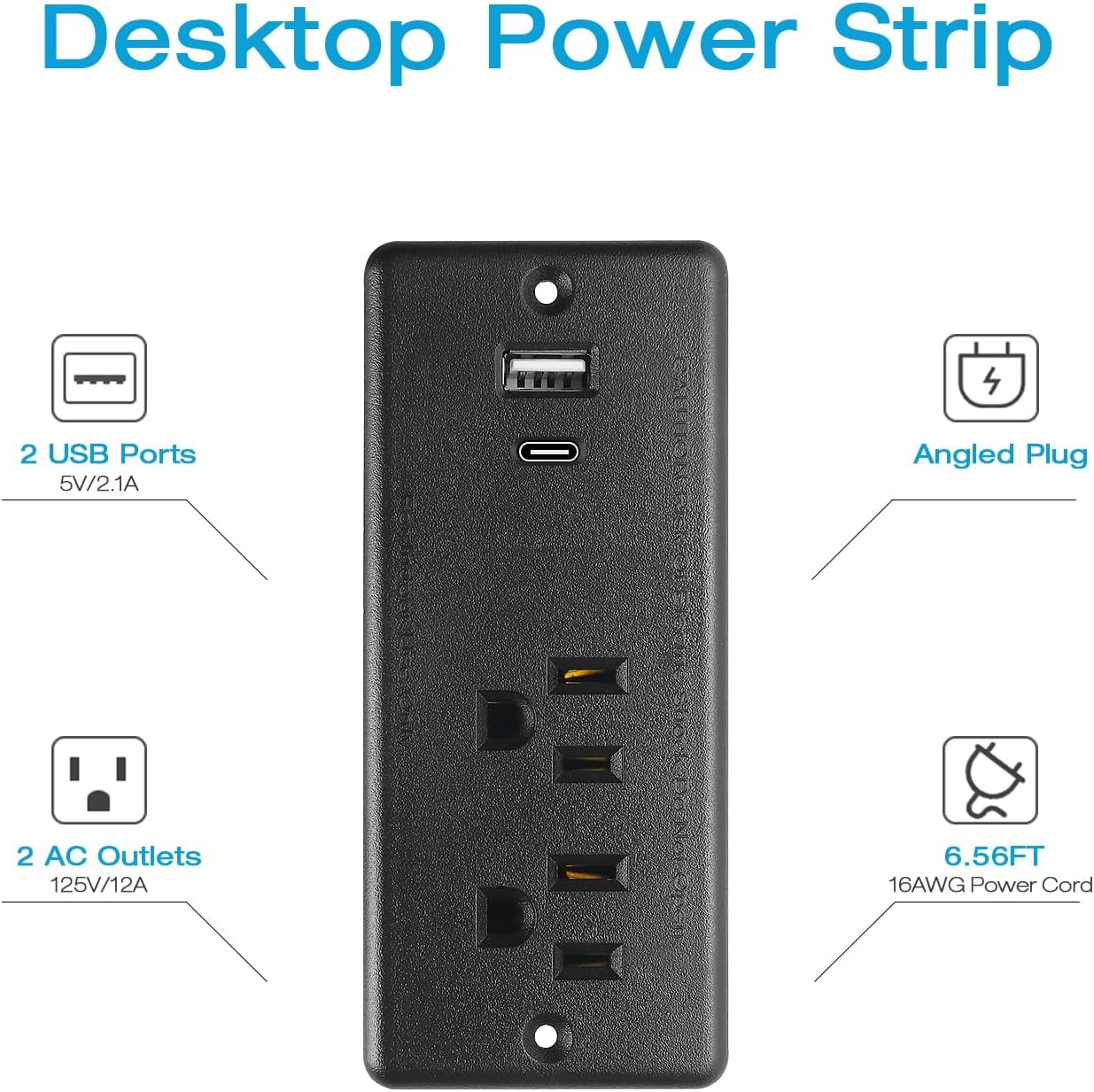 YTGRF-20W Recessed Power Strip Flat Plug, Desk Outlet with USB ...
