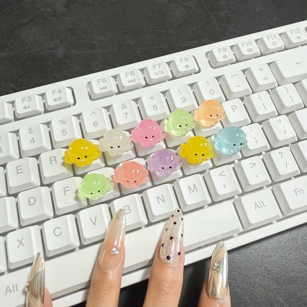YTGRF-20pcs Cute 3D Keyboard Stickers for Nail-Art Typing,Resin Octopus ...