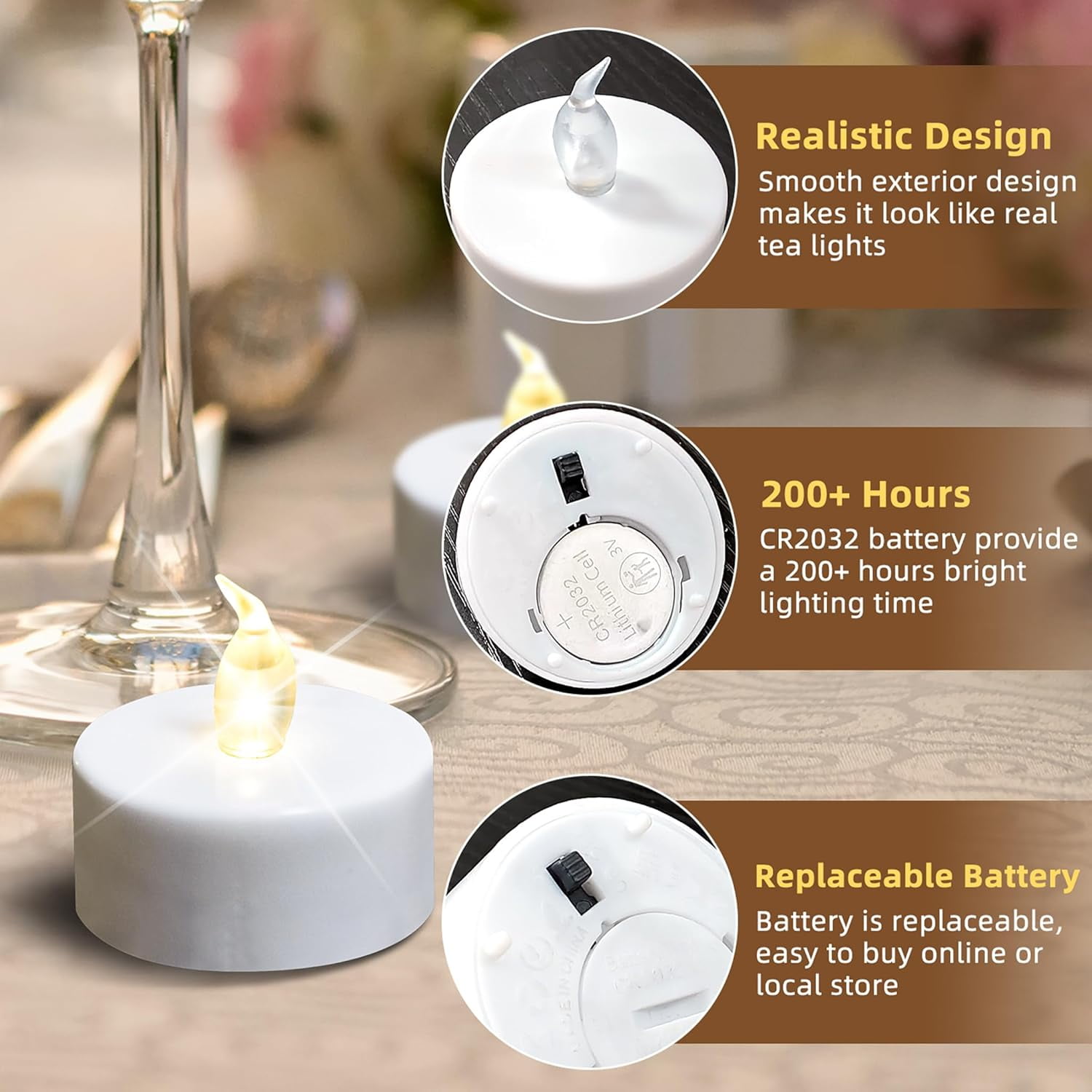YTGRF-24 Pack Battery Operated Tea Lights - Flameless Votive Candles ...