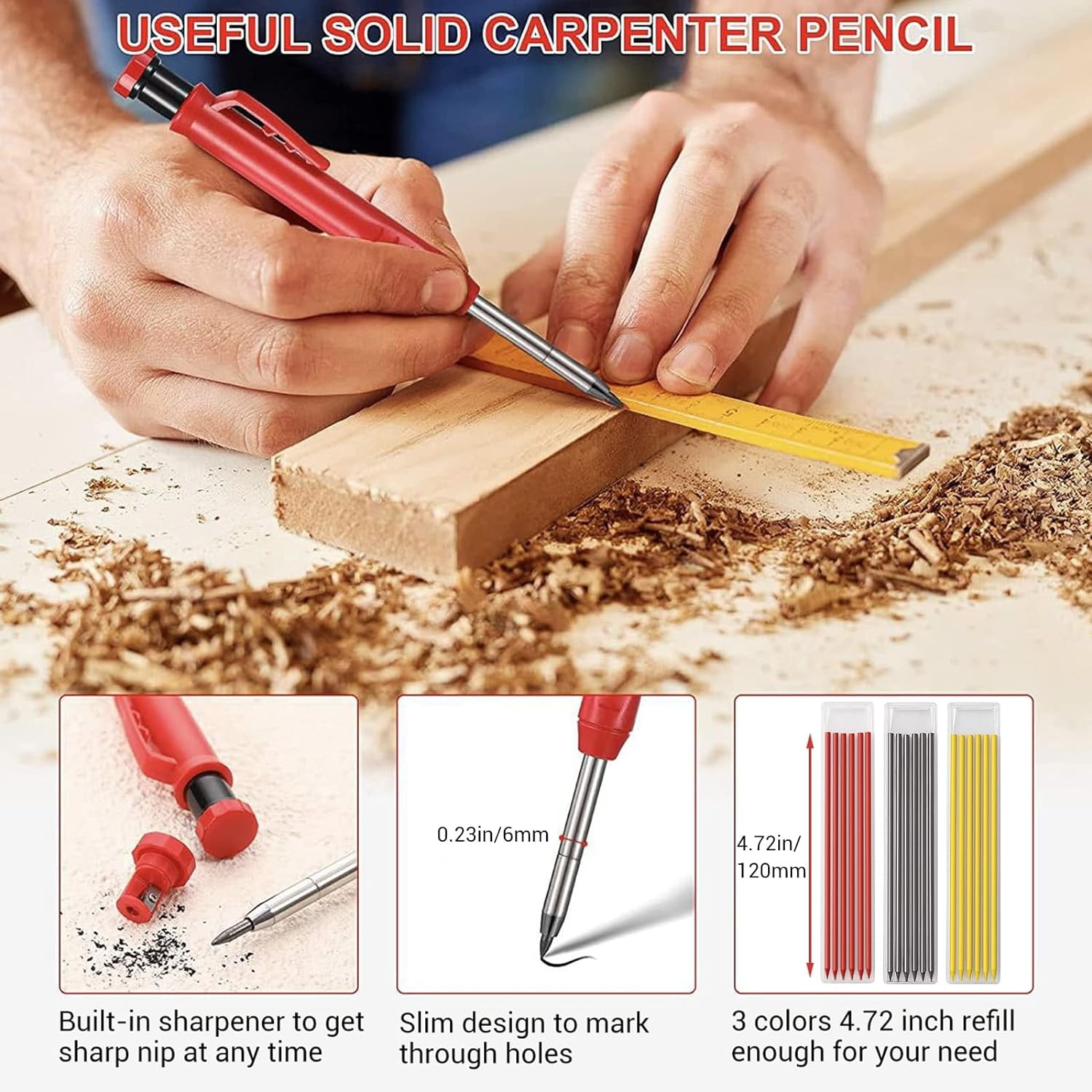 YTGRF-24 Pieces 2.8 mm Diameter Solid Carpenter Pencil Set Pencil ...