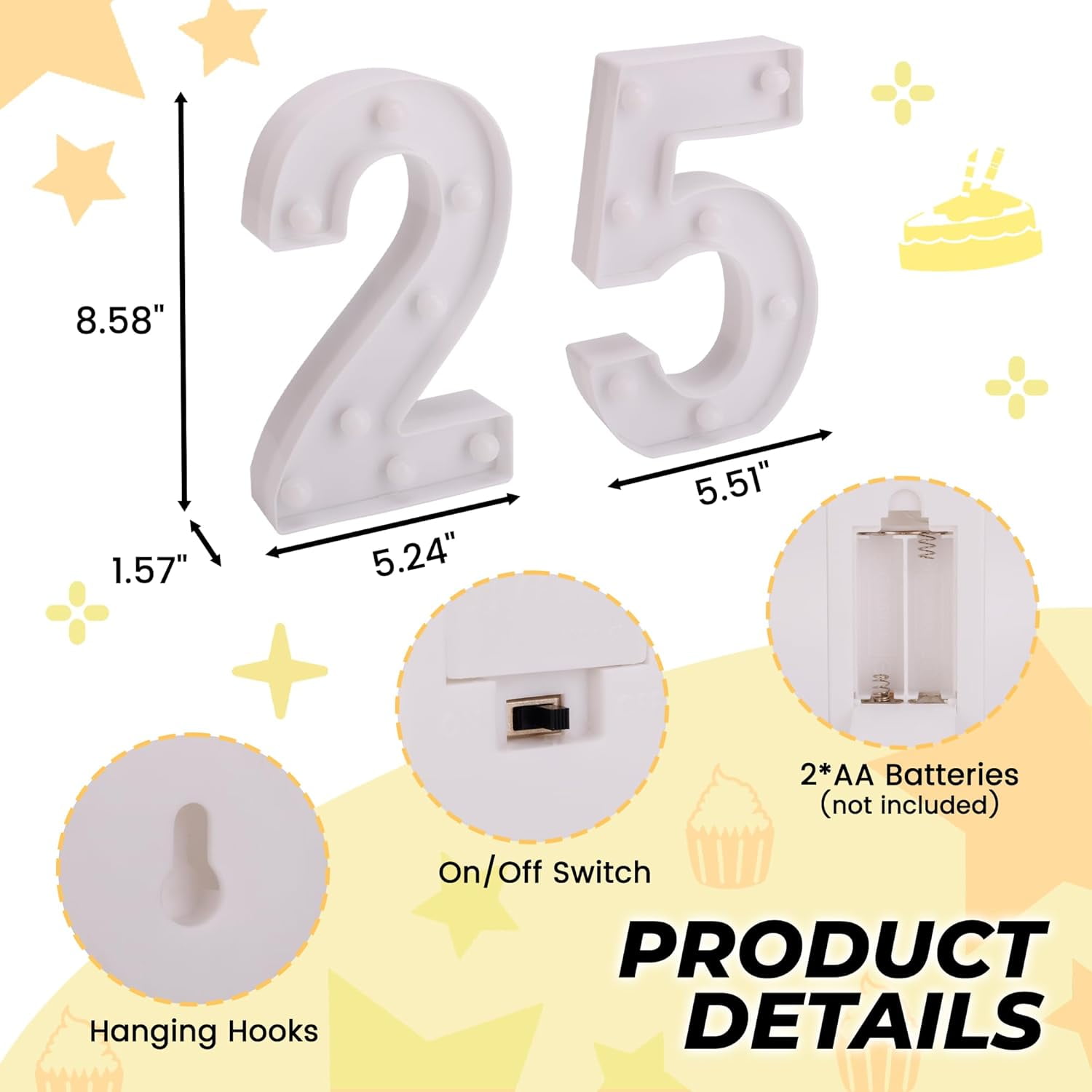 YTGRF-25th Birthday Decoration Light Up Letters, Battery Powered LED ...