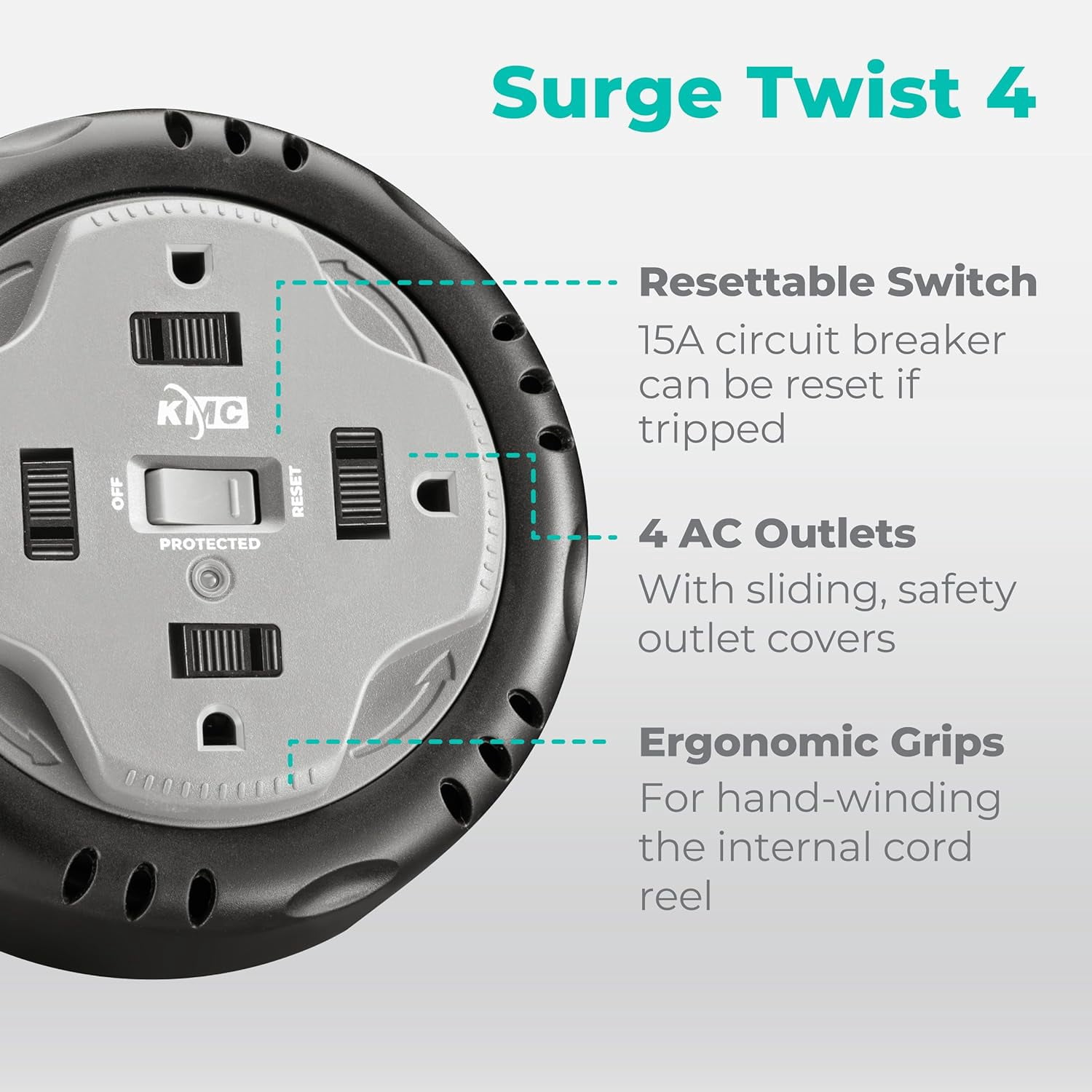 YTGRF-4-Outlet Surge Twist Cord Reel, Retractable Power Strip Surge ...
