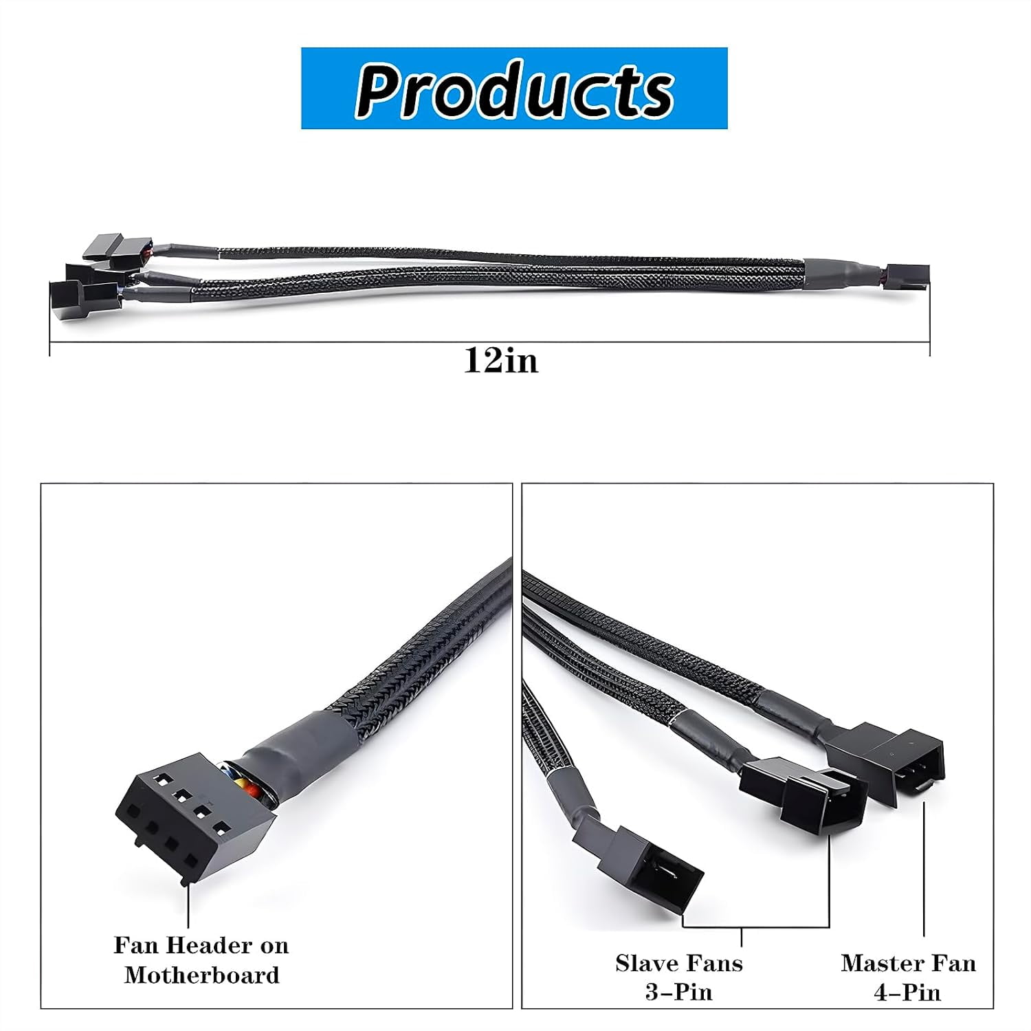 YTGRF-4-Pack 3 Way PWM Fan Splitter Cable, 4 Pin, 12 Inches Length - PC ...